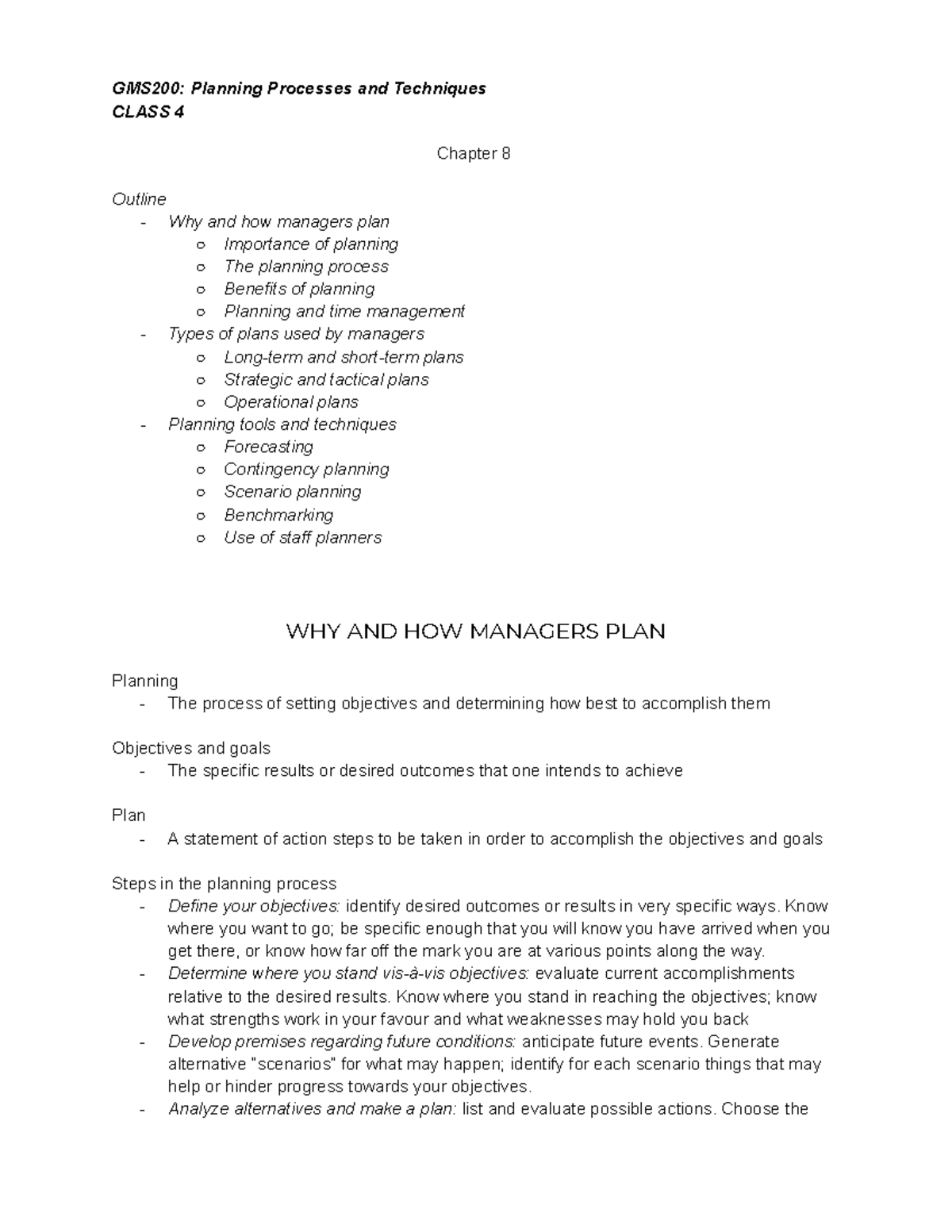 GMS200 Class 4 GMS200 Planning Processes And Techniques CLASS 4