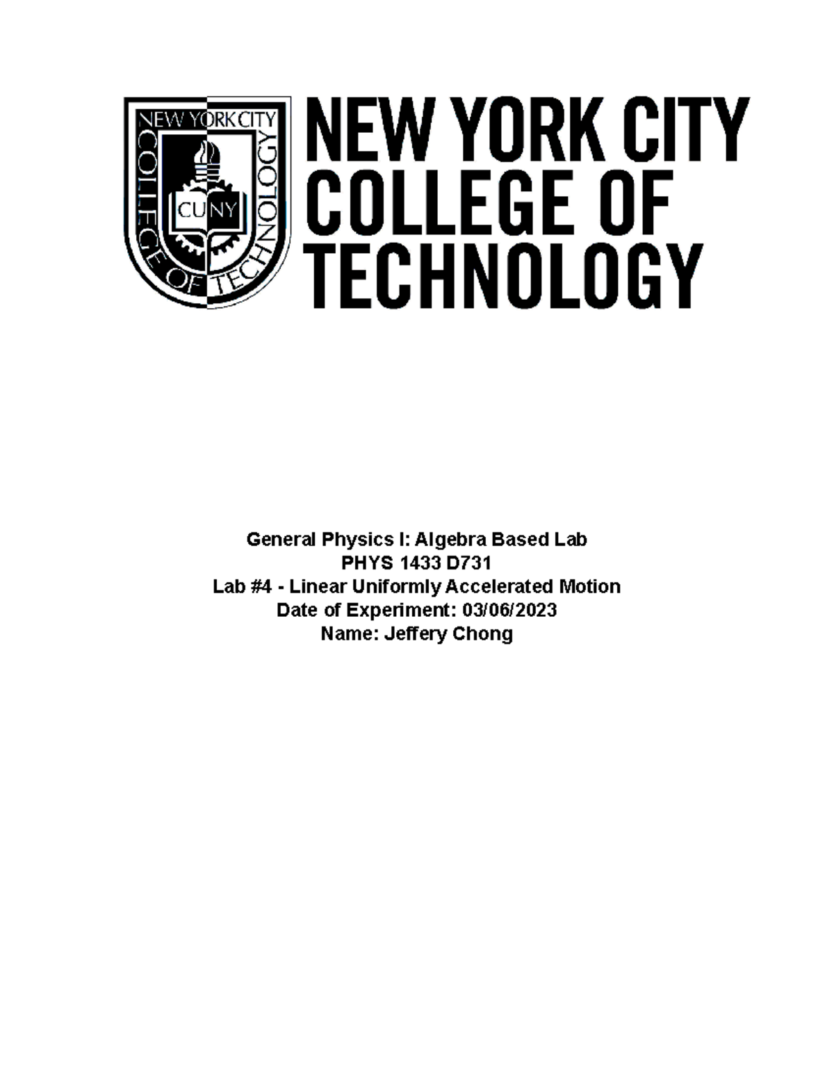General Physics I Lab Reports - General Physics I: Algebra Based Lab ...