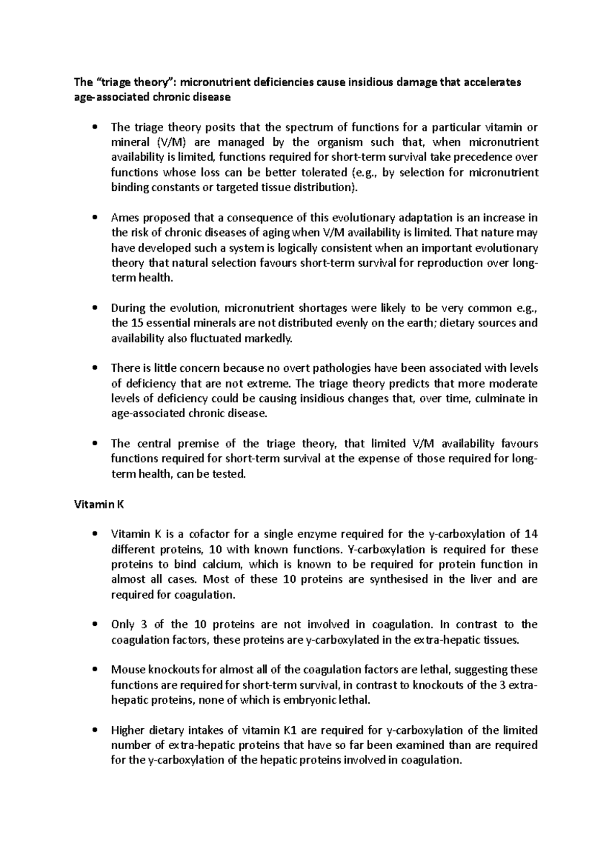 Triage Theory Notes - The “triage theory”: micronutrient deficiencies ...