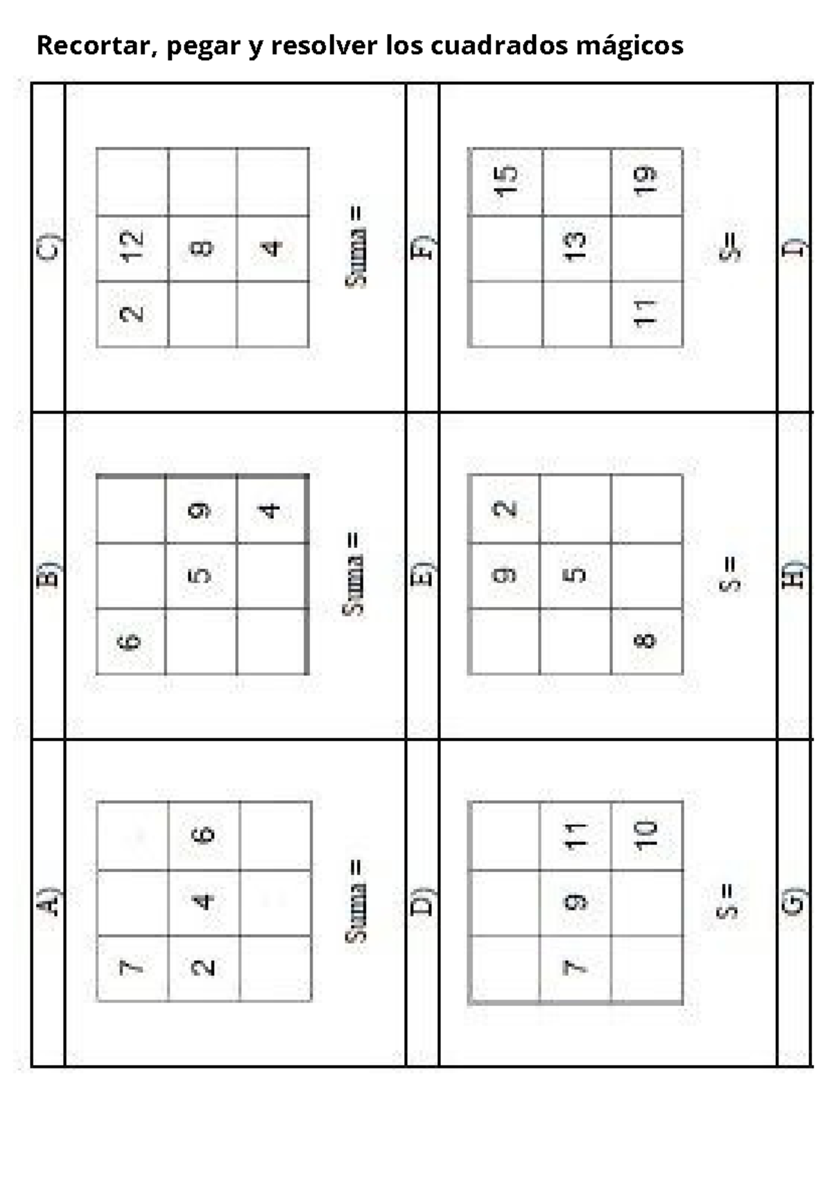 Tarea cuadrados mágicos 3ros - Recursos Educativos Para Educación - Recortar, pegar y resolver ...