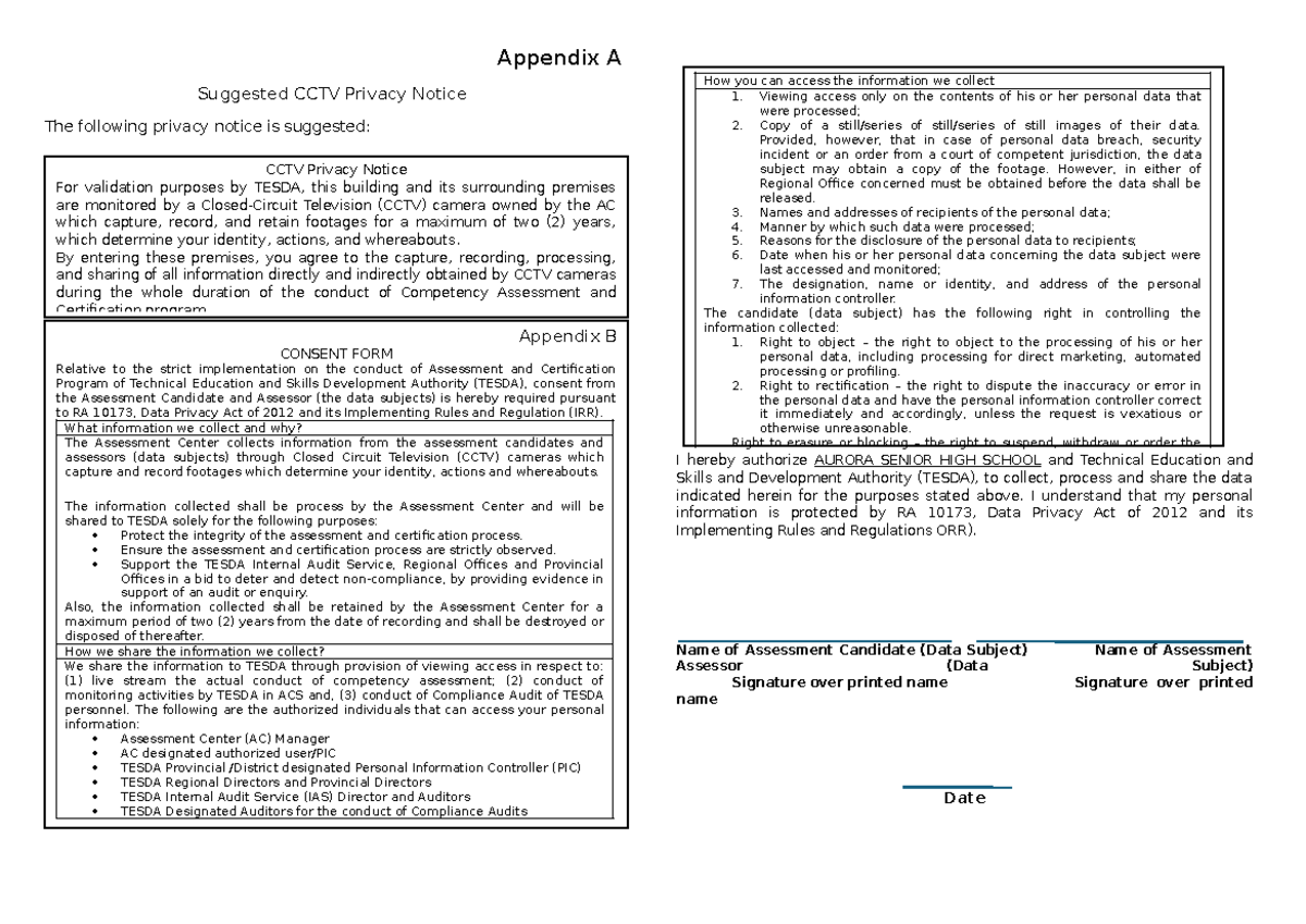 CCTV-Consent-Form - CCTV CONCENT FORM - Appendix A Suggested CCTV ...