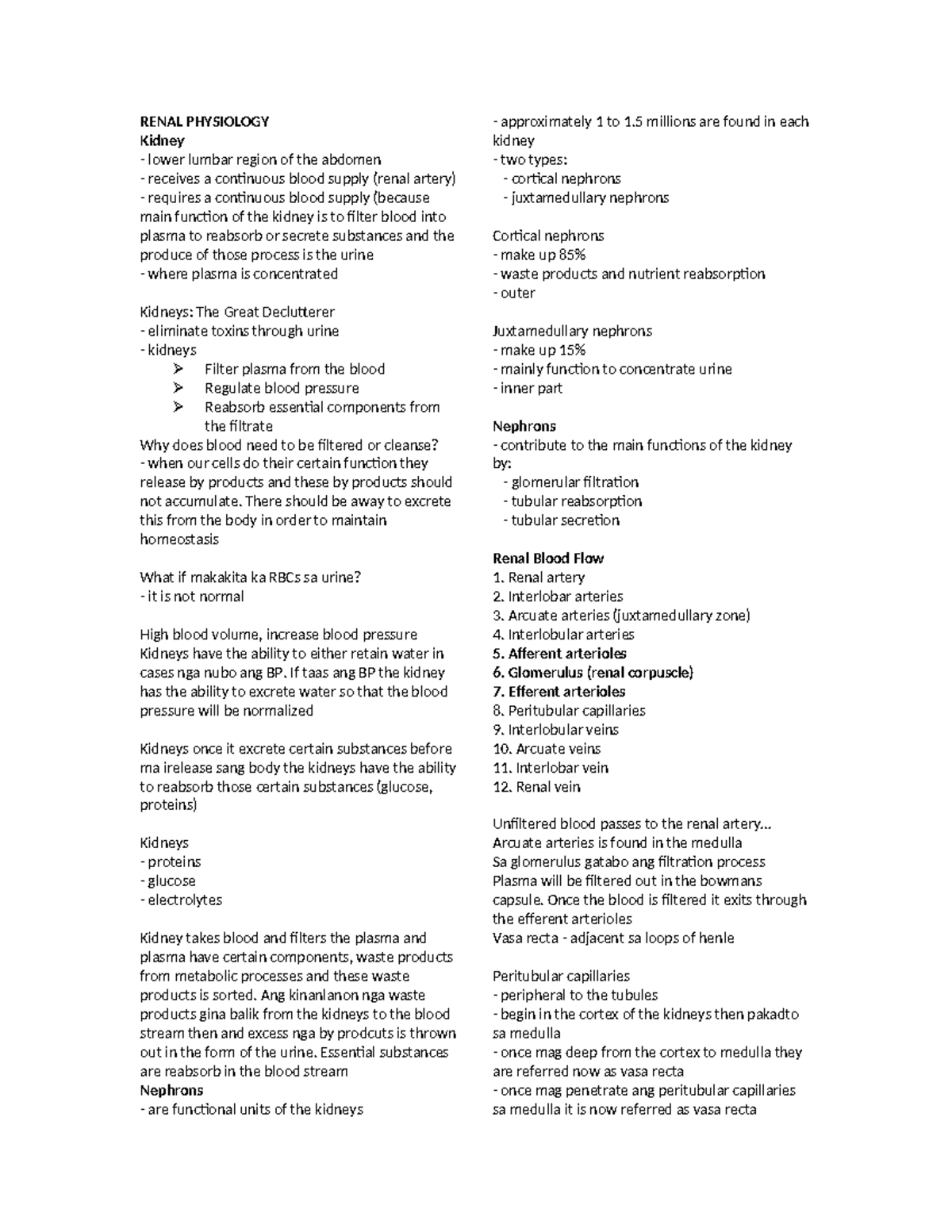 AUBF - aubf lecture - RENAL PHYSIOLOGY Kidney lower lumbar region of ...