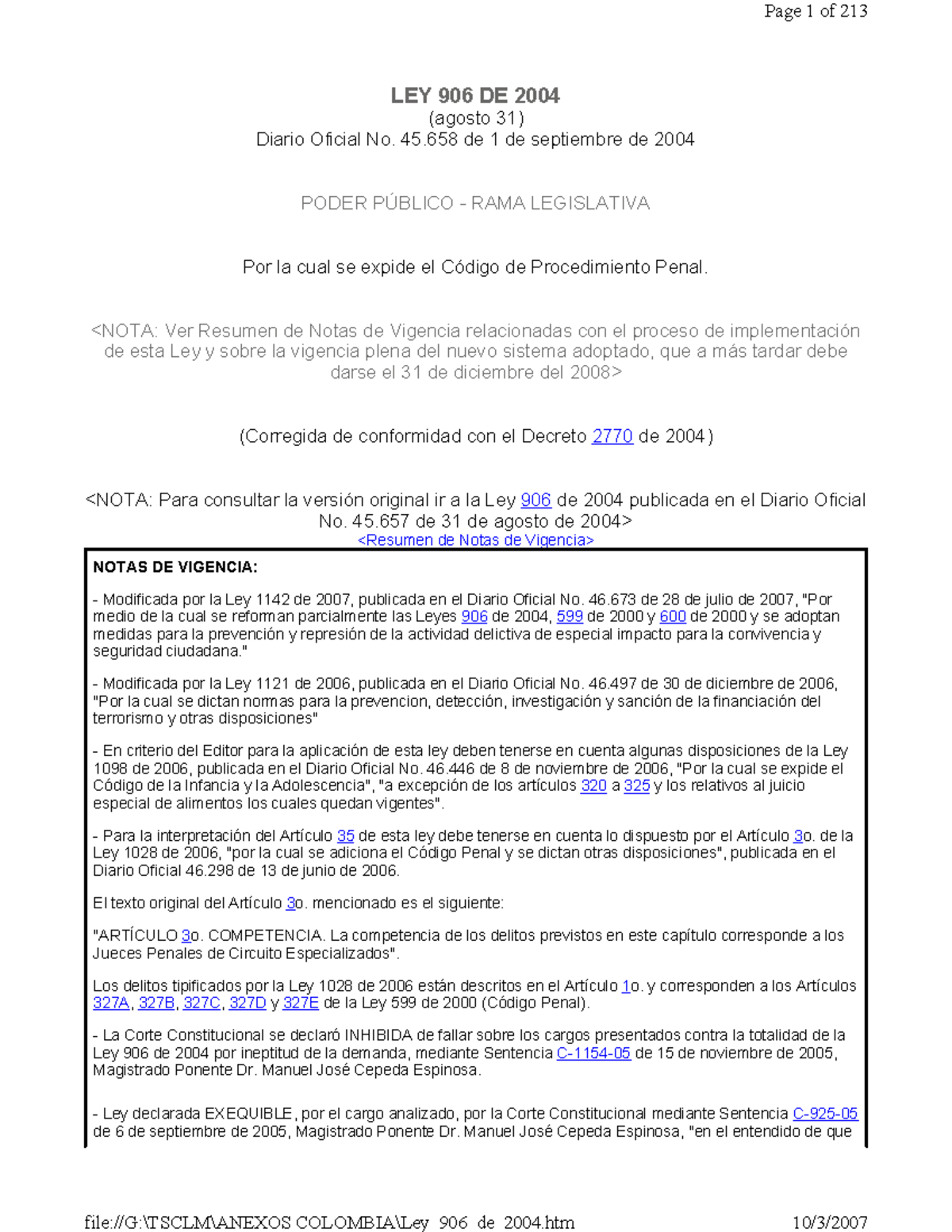 Codigo de procedimiento penal - LEY 906 DE 2004 (agosto 31) Diario ...