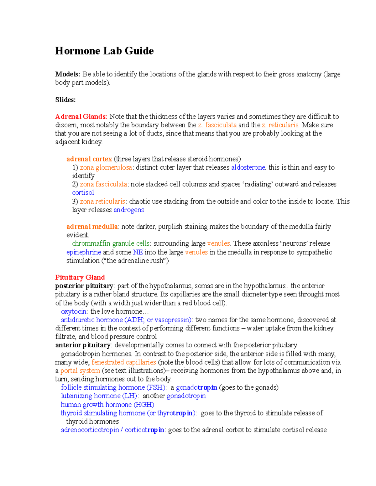 Lab 09 Hormone Lab Guide 6-14 - Hormone Lab Guide Models: Be able to ...