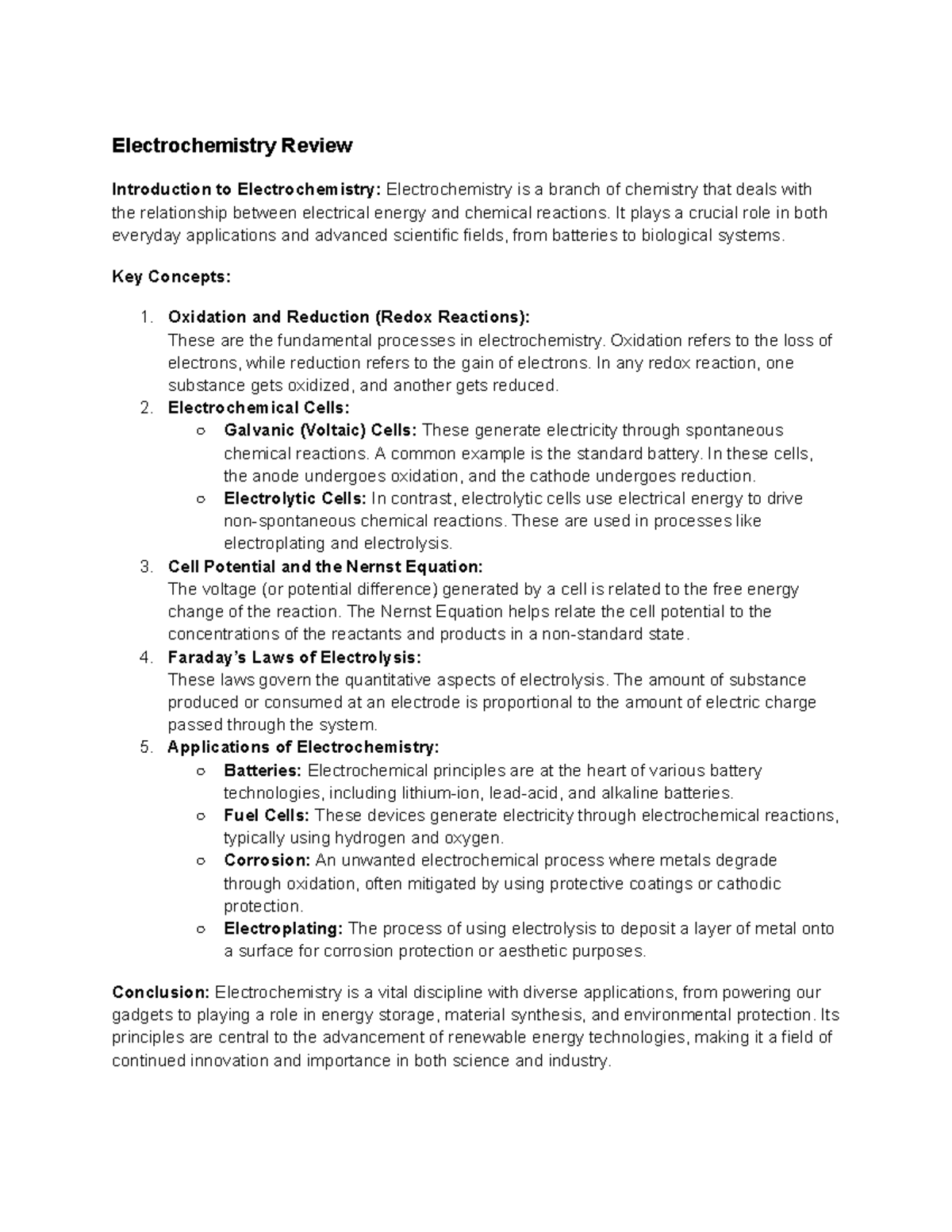 Electrochem - electro chem notes - Electrochemistry Review Introduction ...
