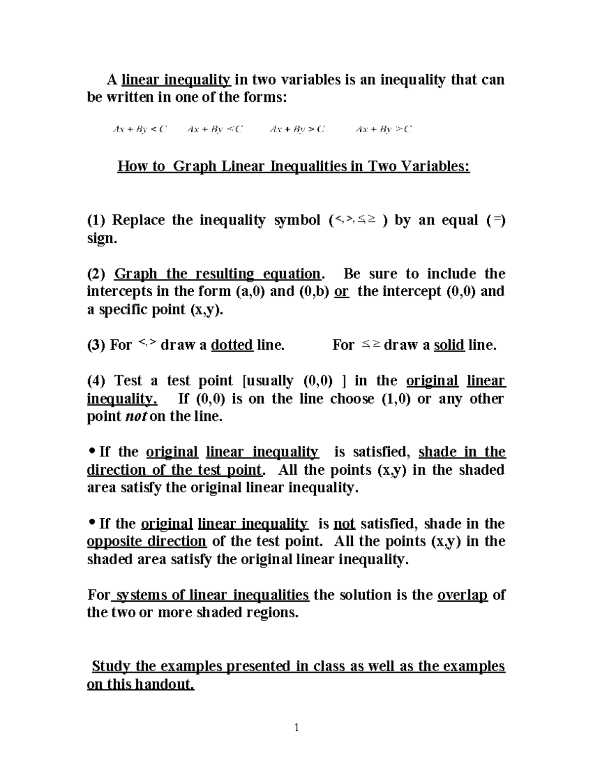 Graphing Linear Inequalities in 2 variables - A linear inequality in ...