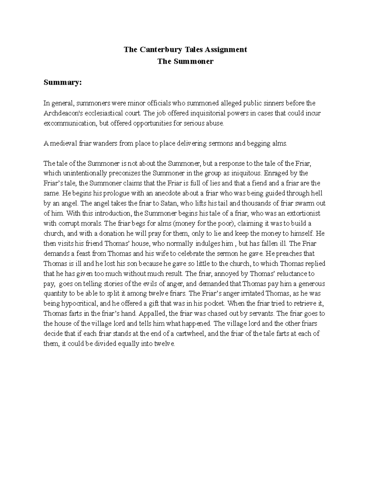 The Canterbury Tales Assignment - The job offered inquisitorial powers ...
