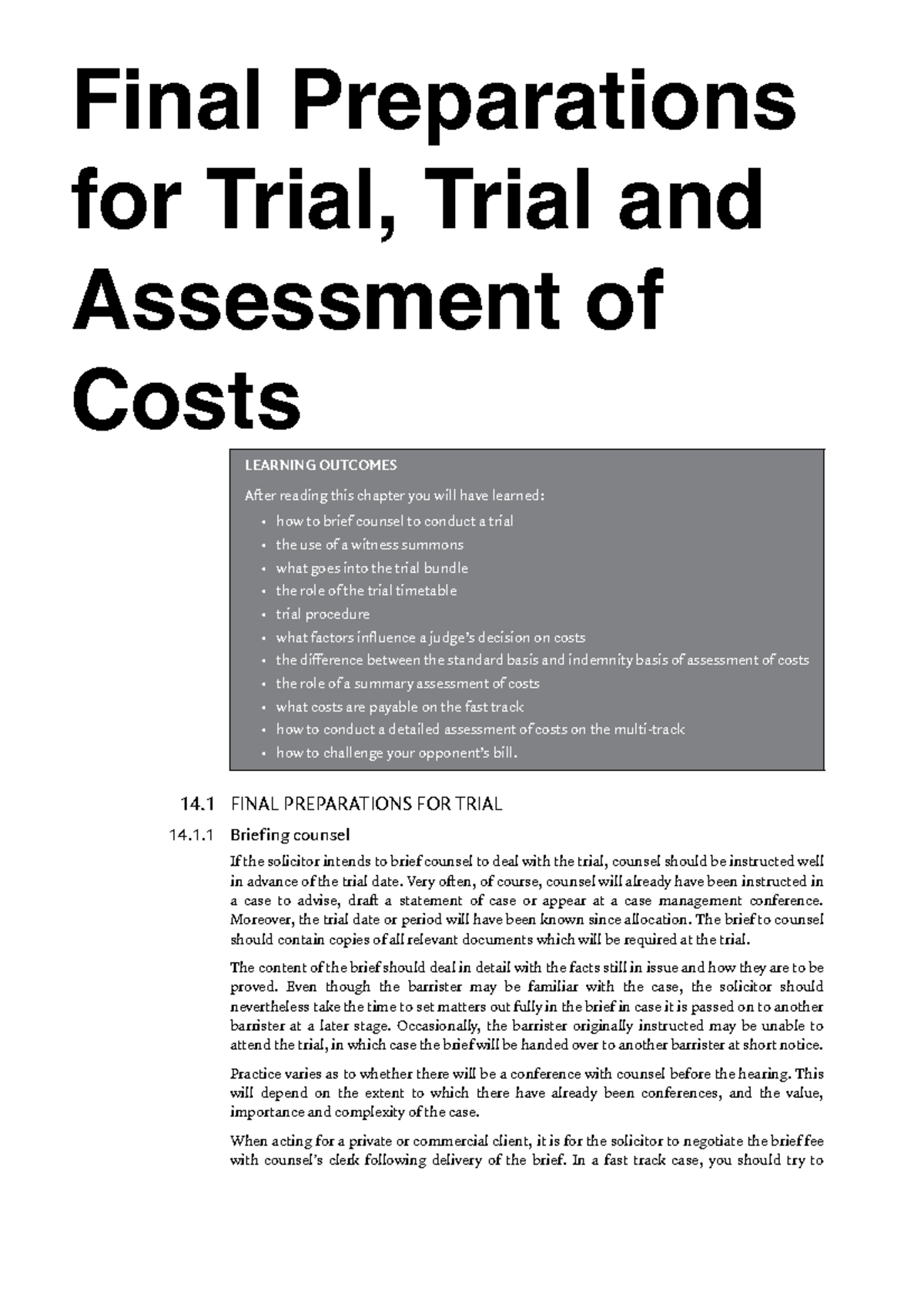 Final Preparations for Trial, Trial and Assessment of Costs - 1 ...