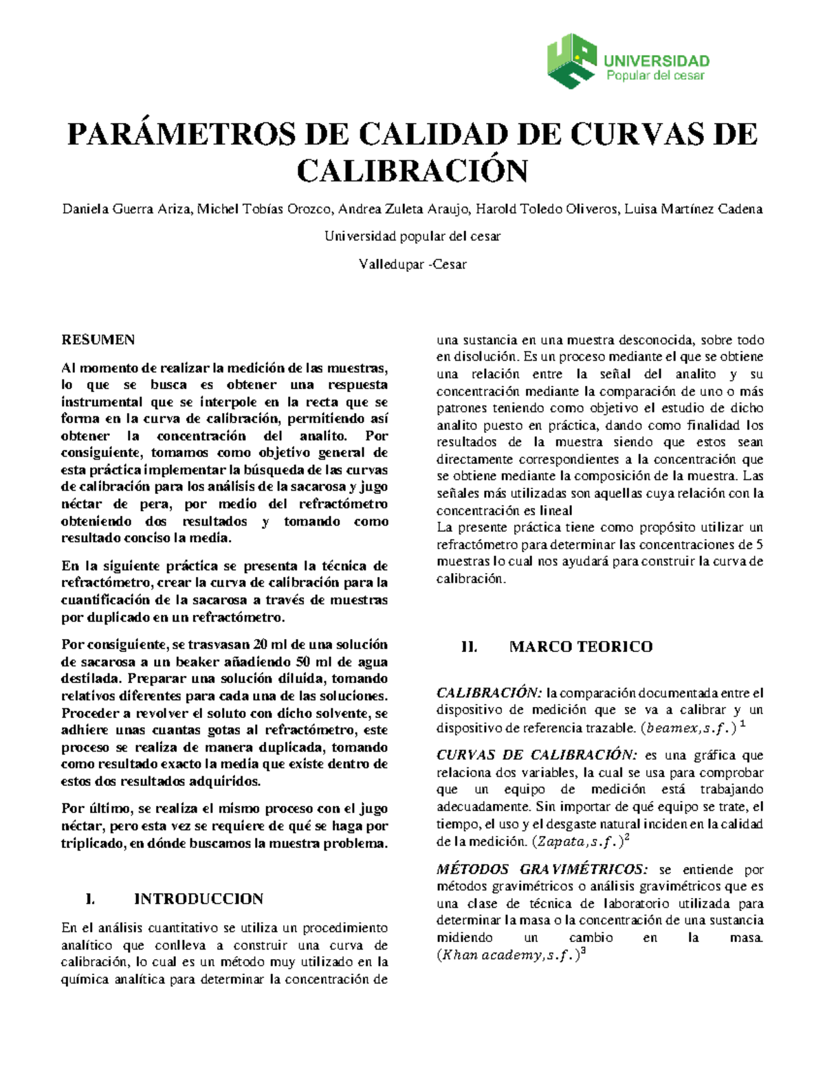 CURVA DE CALIBRACION LAB - PARÁMETROS DE CALIDAD DE CURVAS DE ...