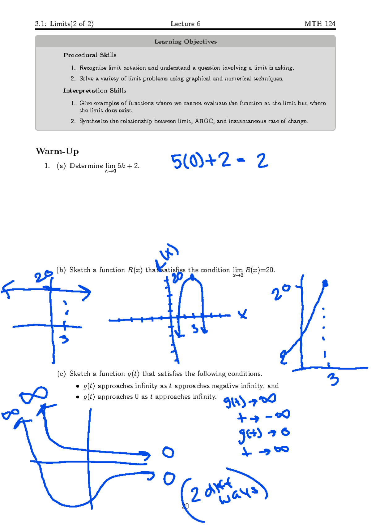 3 - MTH 124 lecture notes - Learning Objectives Procedural Skills ...
