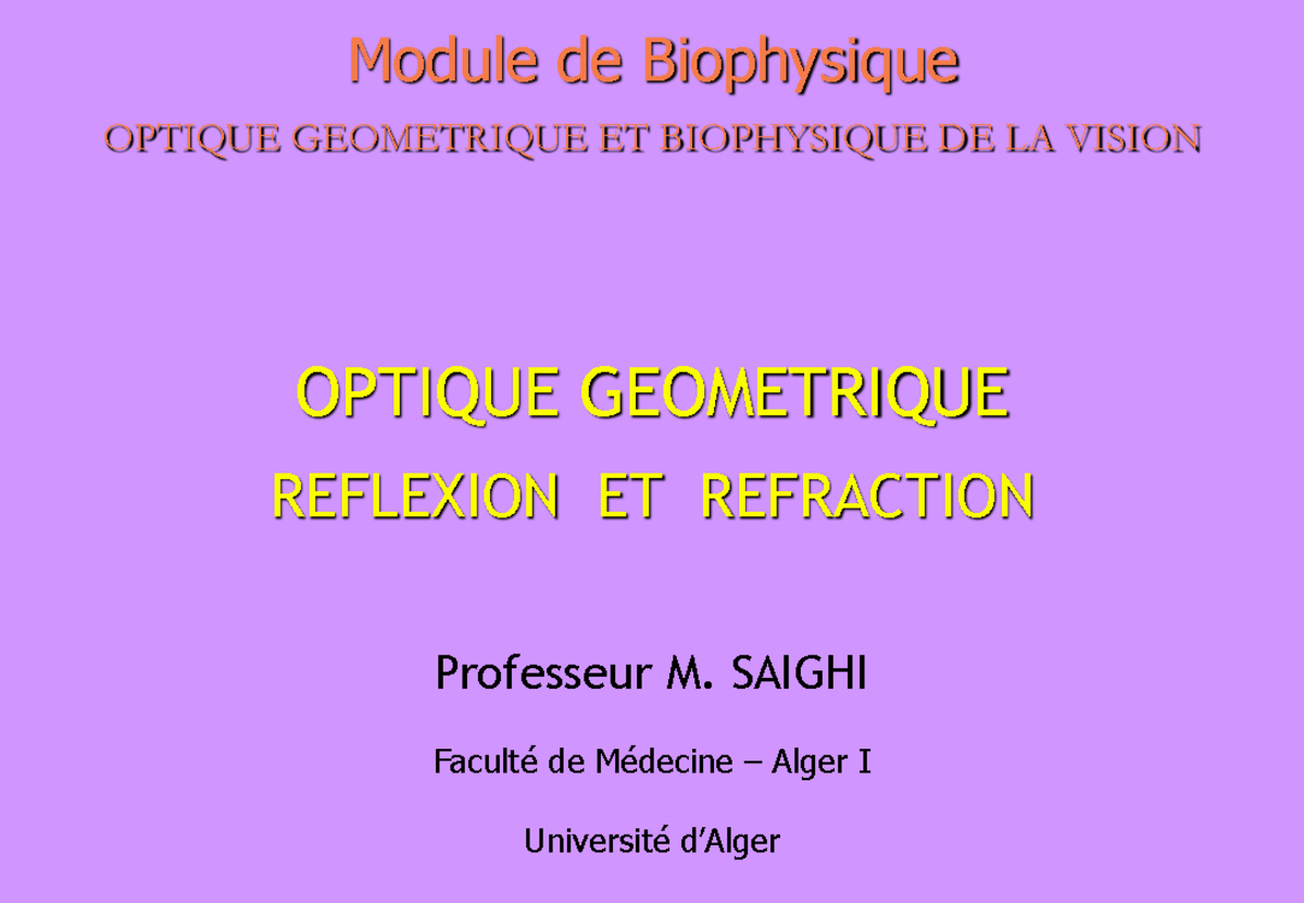 1 r flection et r fraction - OPTIQUE GEOMETRIQUE REFLEXION ET ...