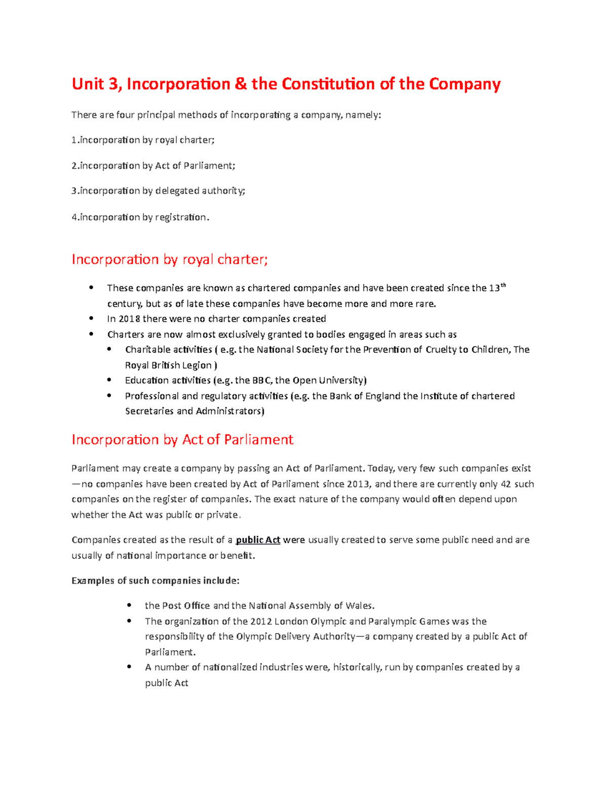 Unit 3 constitution of the company - Unit 3, Incorporation & the ...