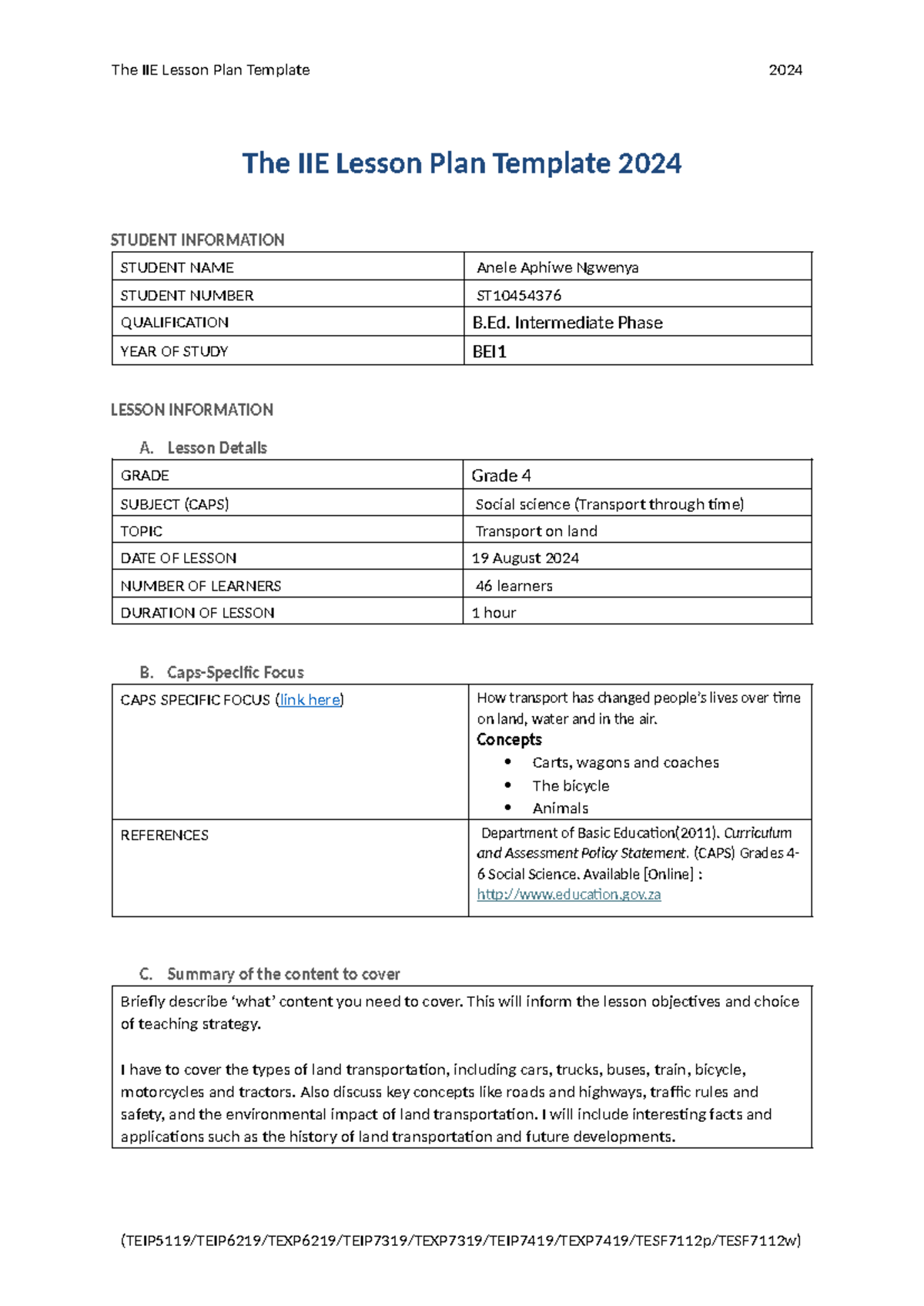 Co-teaching Social Science Lesson Plan - The IIE Lesson Plan Template ...