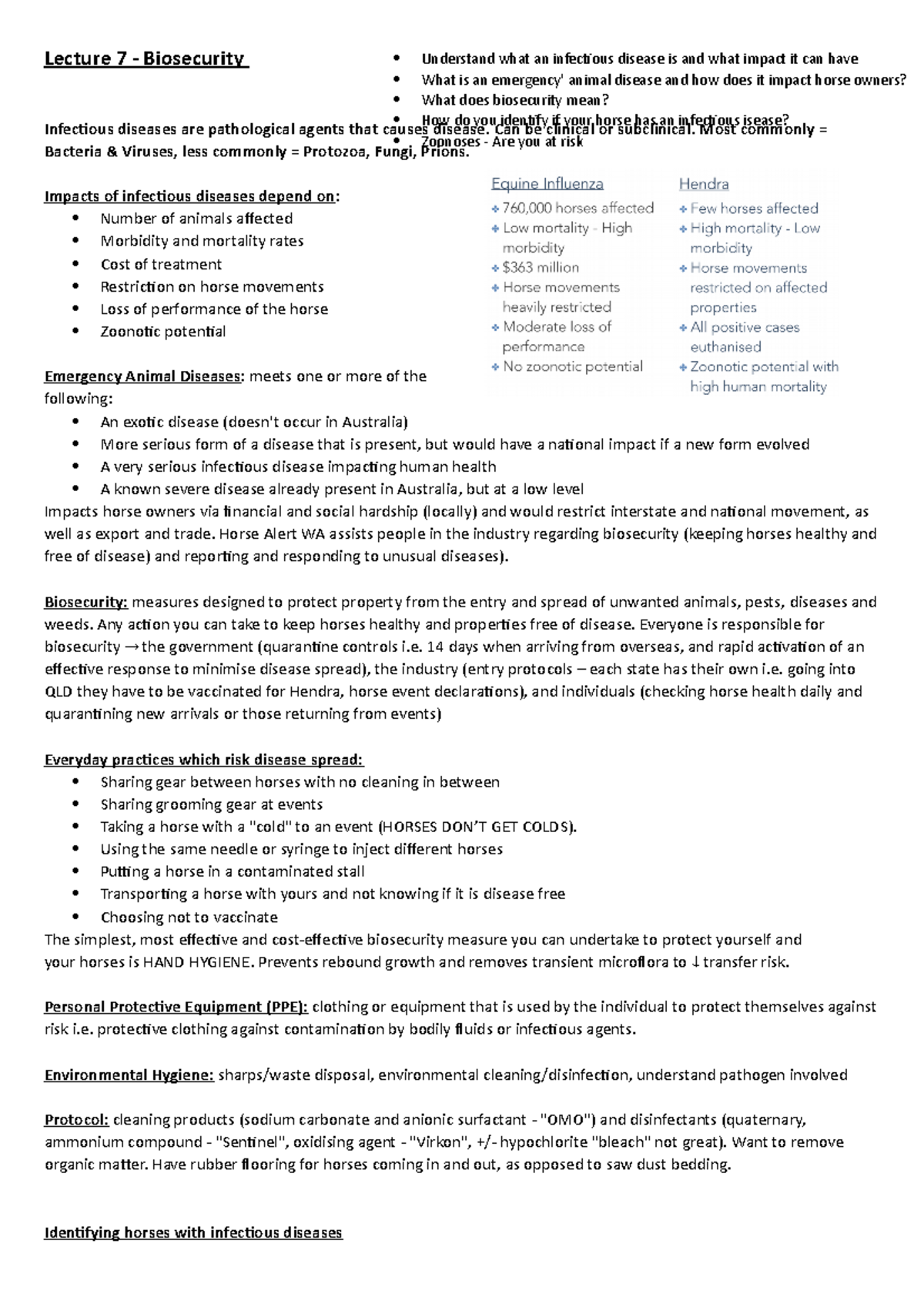 L6 - Biosecurity - Lecture notes 6 - Lecture 7 - Biosecurity Infectious ...