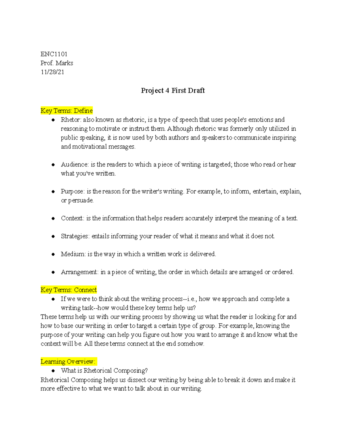 Project 4 First Draft - Gina Marks - ENC Prof. Marks 11/28/ Project 4 ...