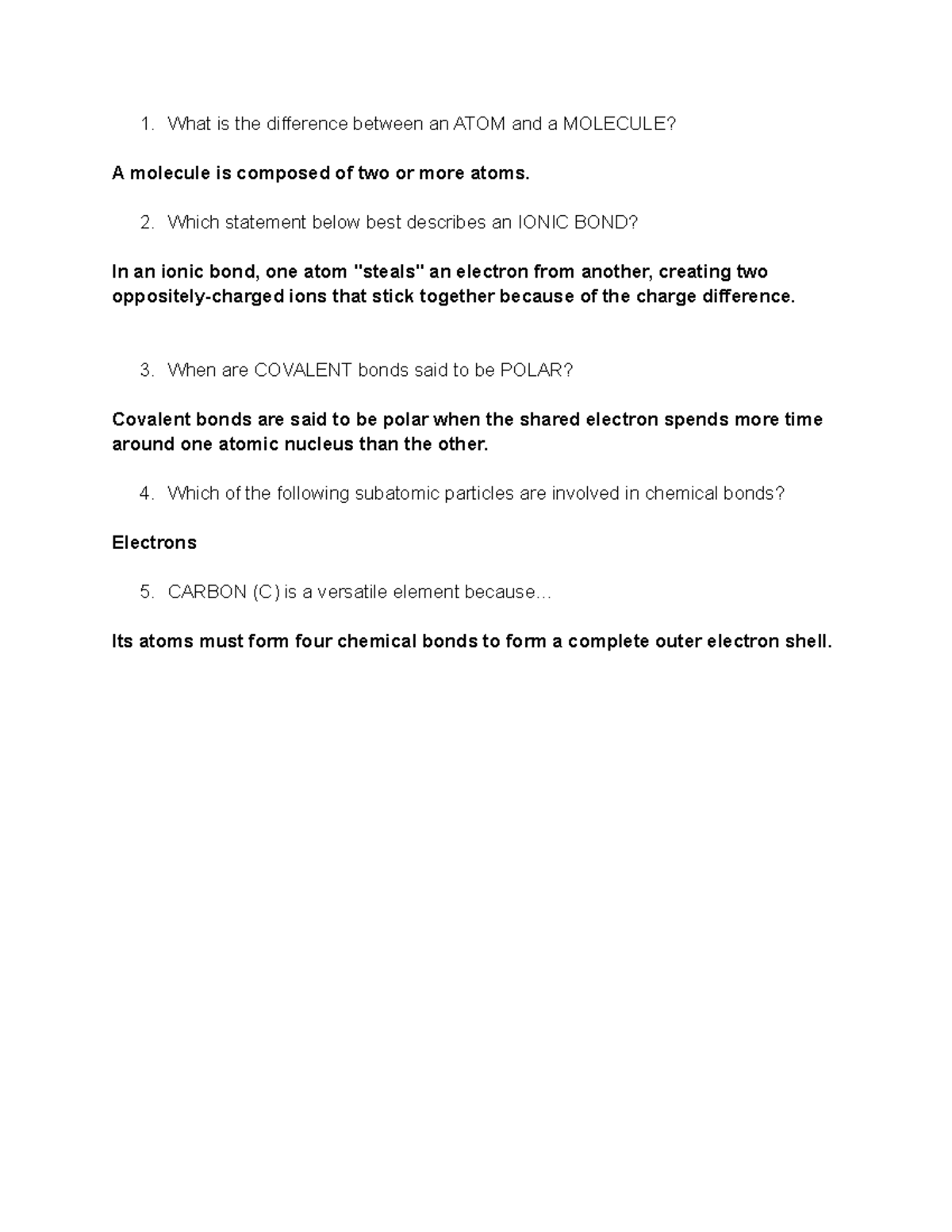 Basic Chemistry Quiz - What is the difference between an ATOM and a ...
