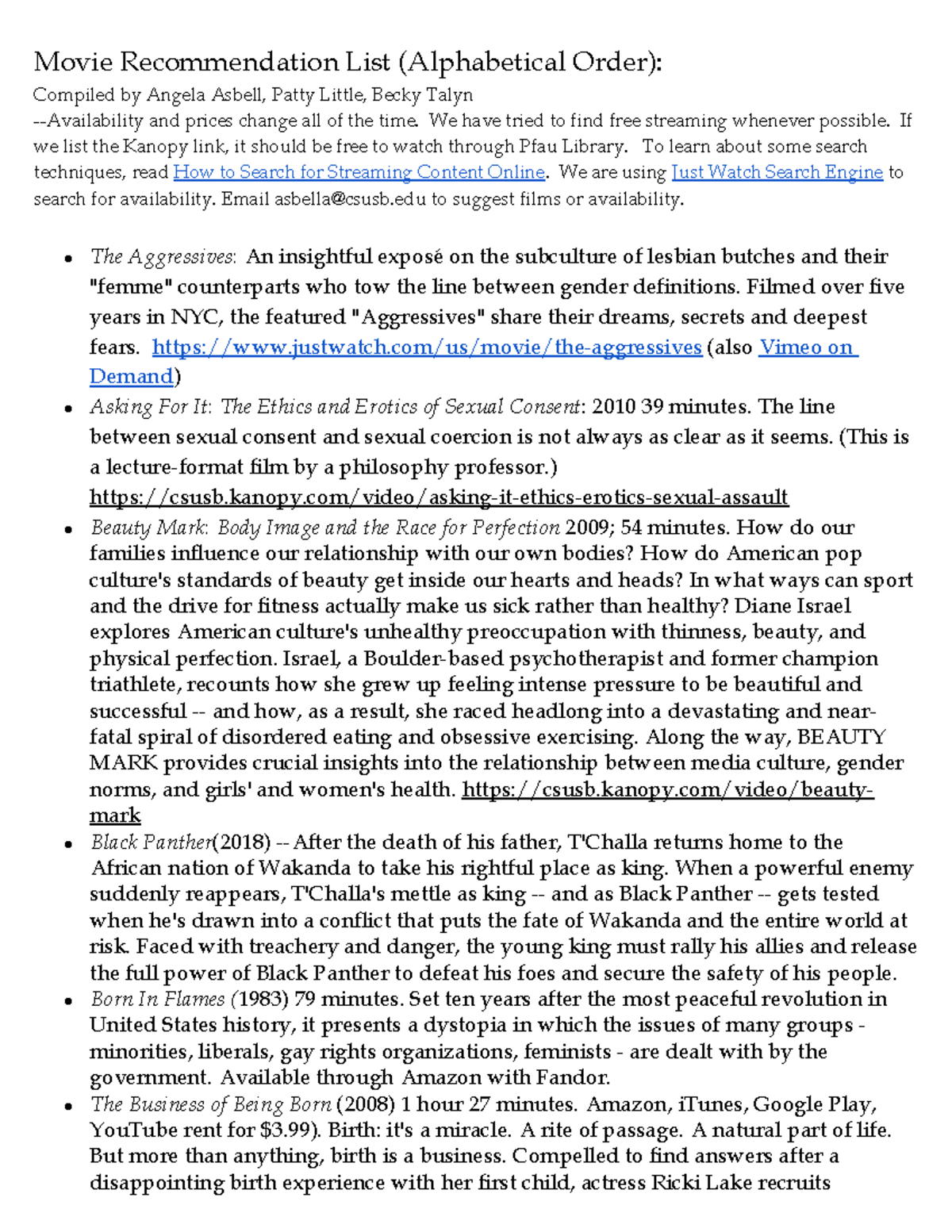 Films List Shared Doc - Movie Recommendation List (Alphabetical Order ...