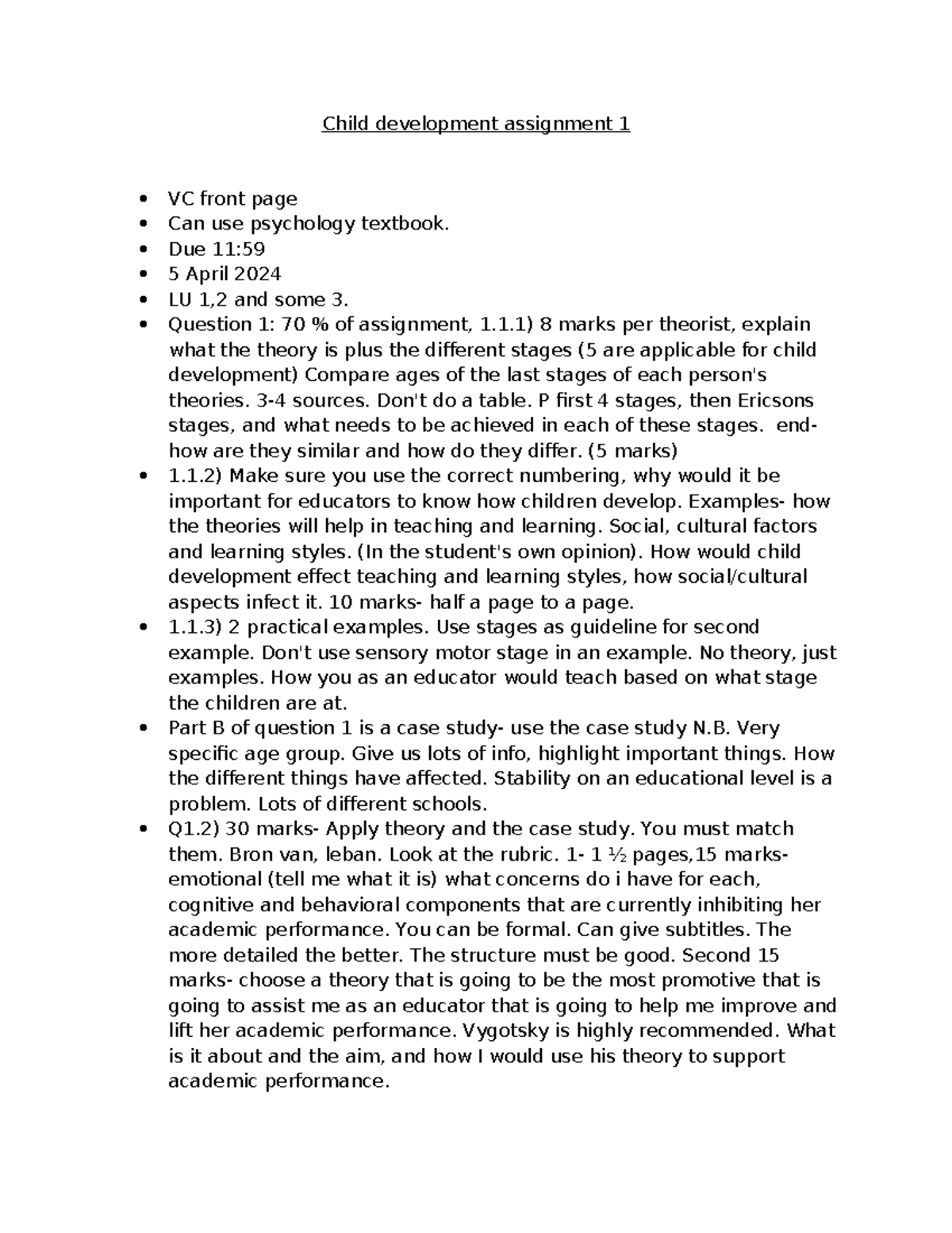 VC front page - Child development assignment 1 VC front page Can use ...