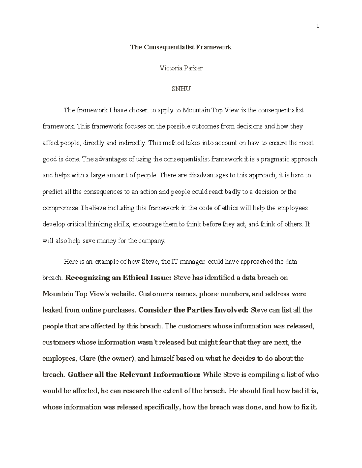 The Consequentialist Framework - 1 The Consequentialist Framework ...