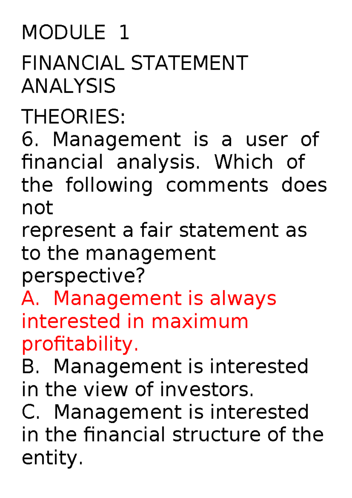 Module 1 - Materials - MODULE 1 FINANCIAL STATEMENT ANALYSIS THEORIES ...