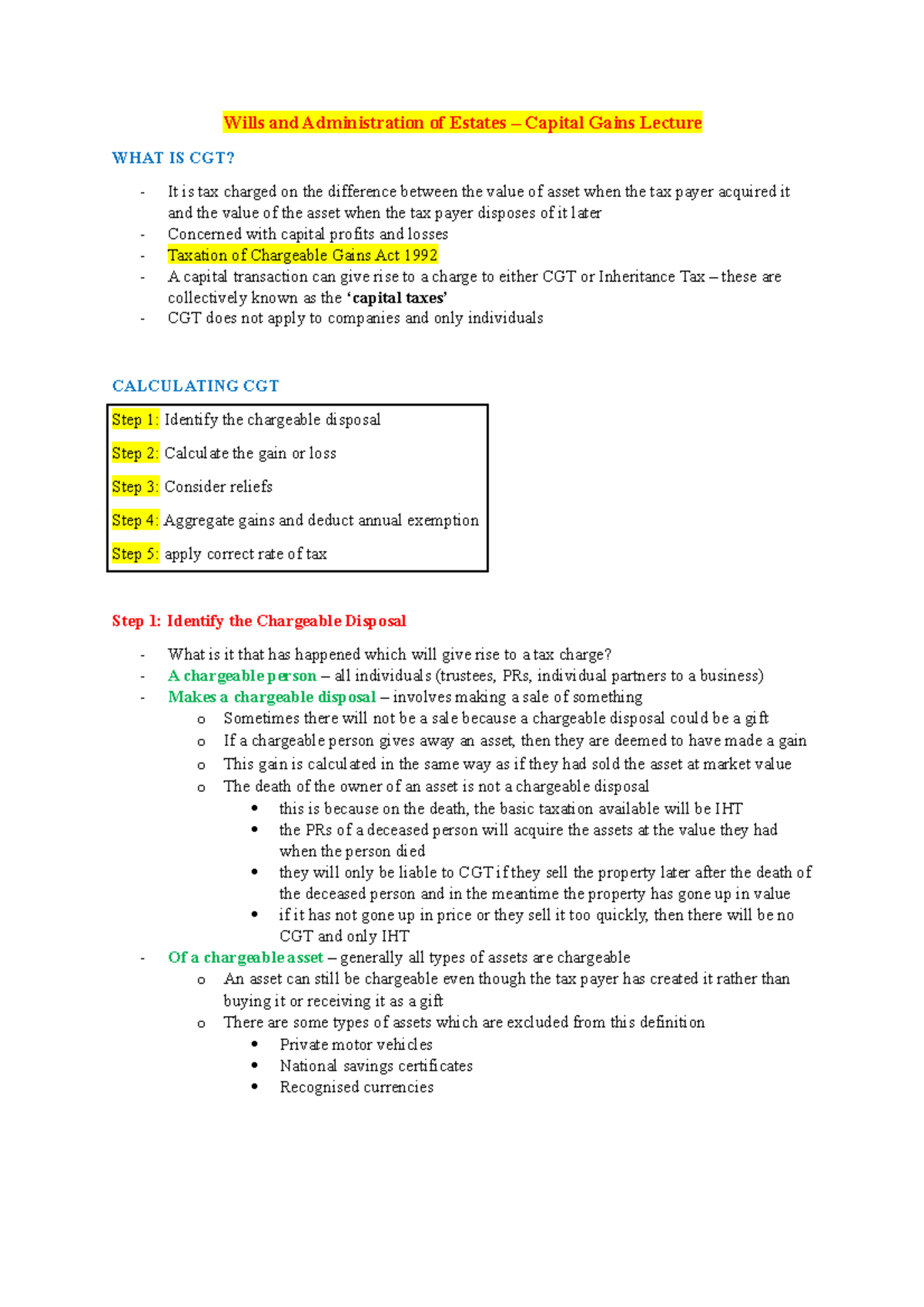 Wills and Administration of Estates – Capital Gains Lecture - Proceeds ...
