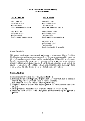 Assignment 1 Question - Asm1 - CB2203 Data-Driven Business Modeling Assignment 1 Please save ...