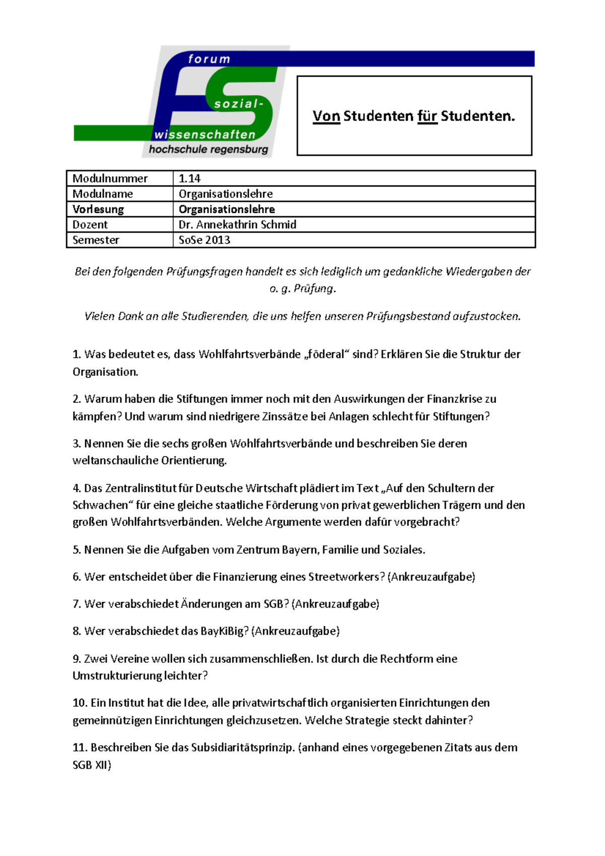 Klausur 2017, Fragen - Von Studenten für Studenten. Modulnummer ...