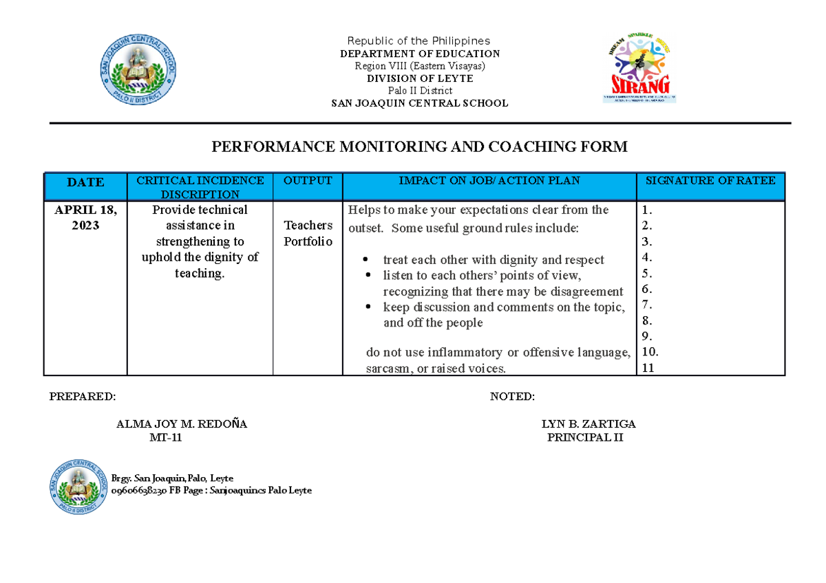 5. Performance Monitoring and Coaching - DEPARTMENT OF EDUCATION Region ...