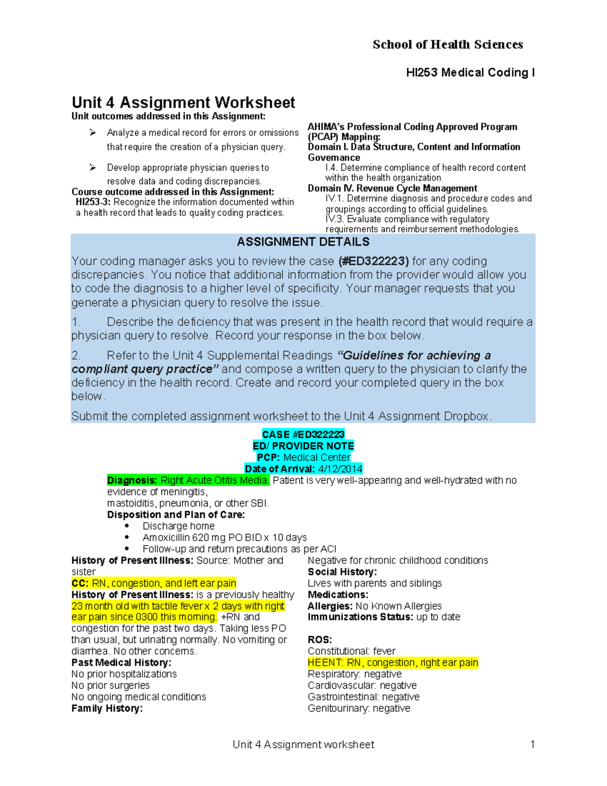HI253 Unit 4 assignment worksheet 6.24 (1) - School of Health Sciences ...