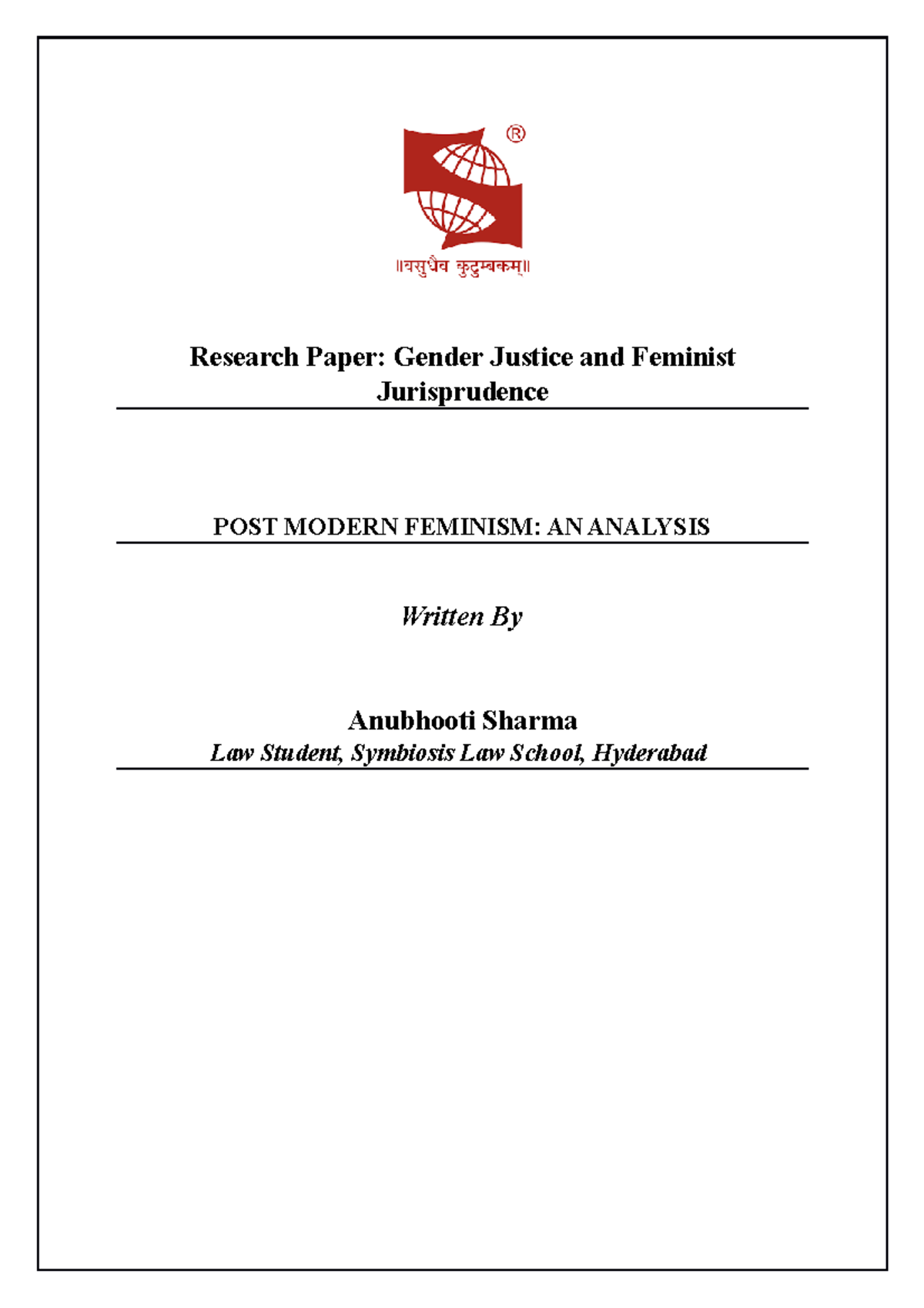GJFJ - GJFJ - Research Paper: Gender Justice and Feminist Jurisprudence ...