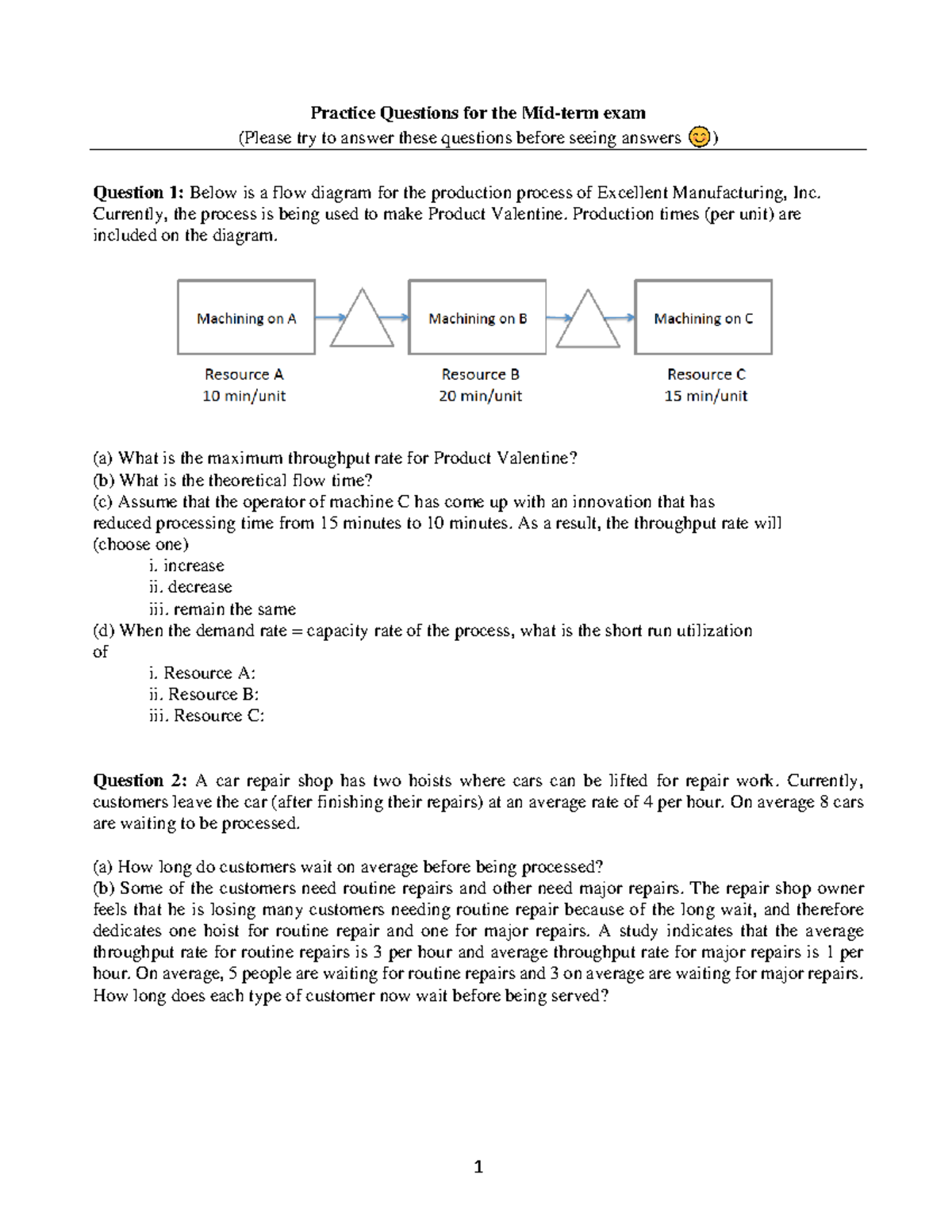 Mid-term Practice Questions - Practice Questions for the Mid-term exam (Please try to answer ...