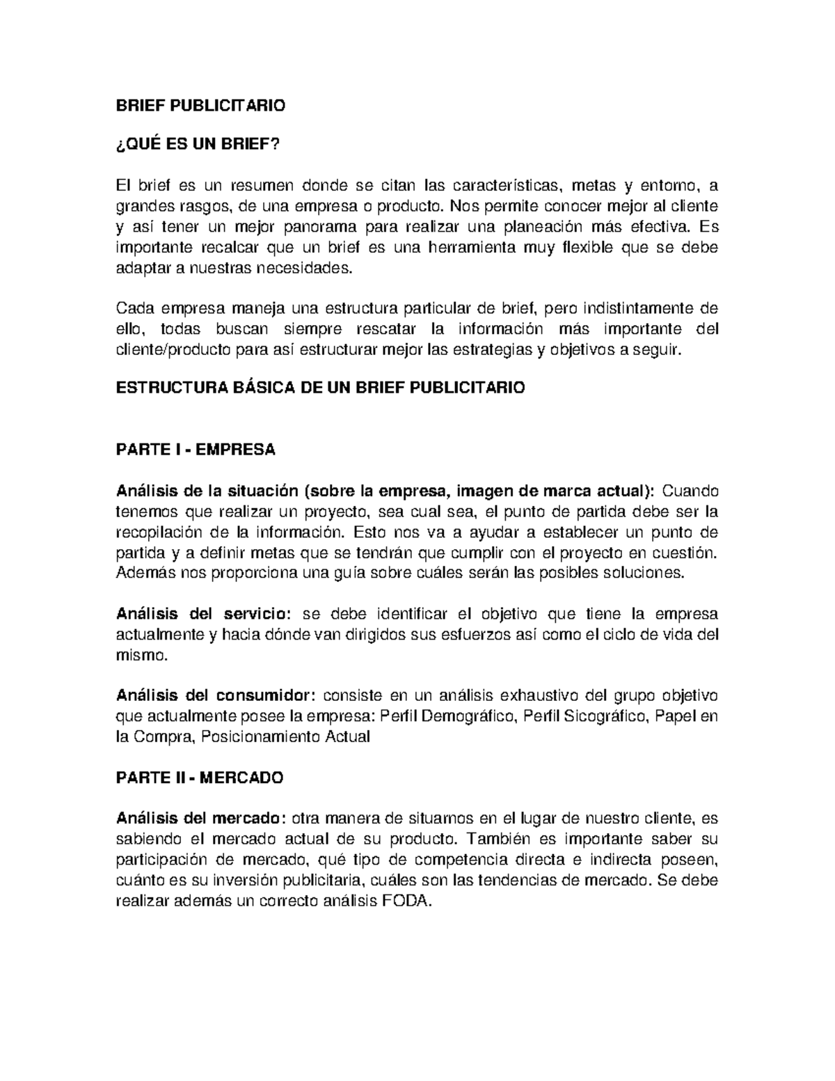 Brief publicitario estructura basica - BRIEF PUBLICITARIO ¿QUÉ ES UN ...