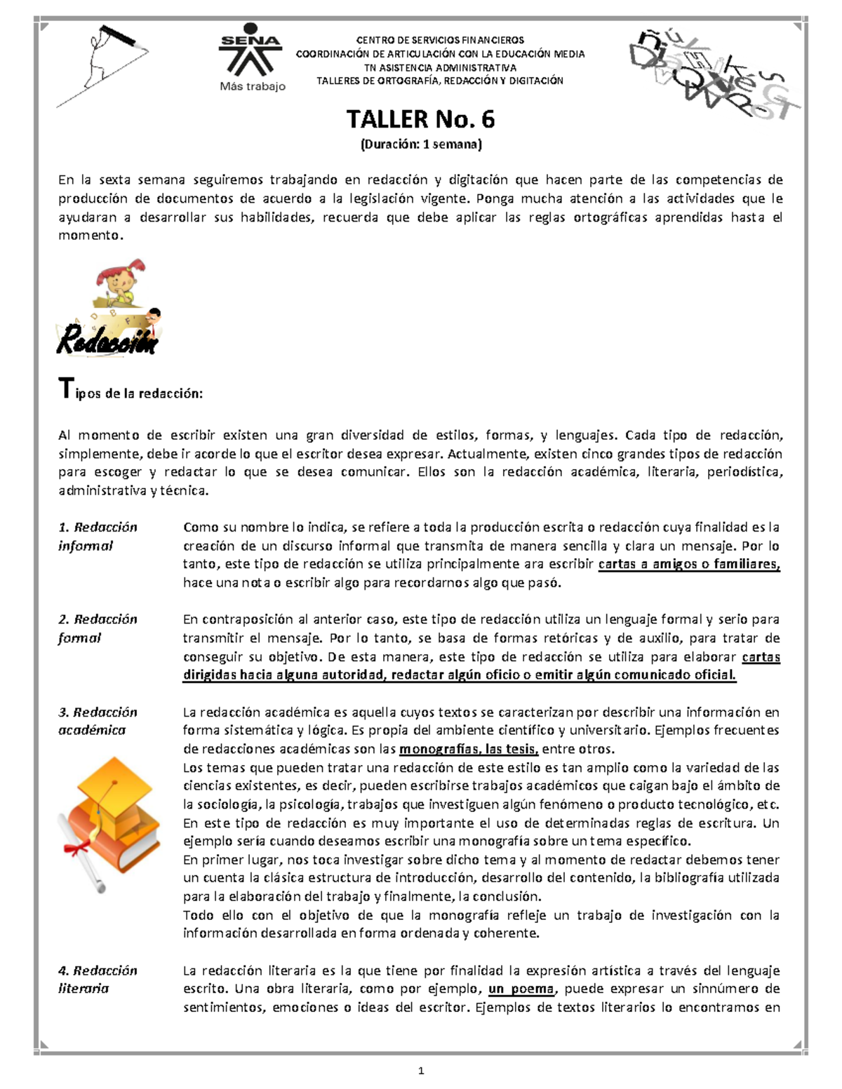 Taller No. 6 ( Semana 6) - COORDINACI”N DE ARTICULACI”N CON LA EDUCACI”N MEDIA TN ASISTENCIA ...