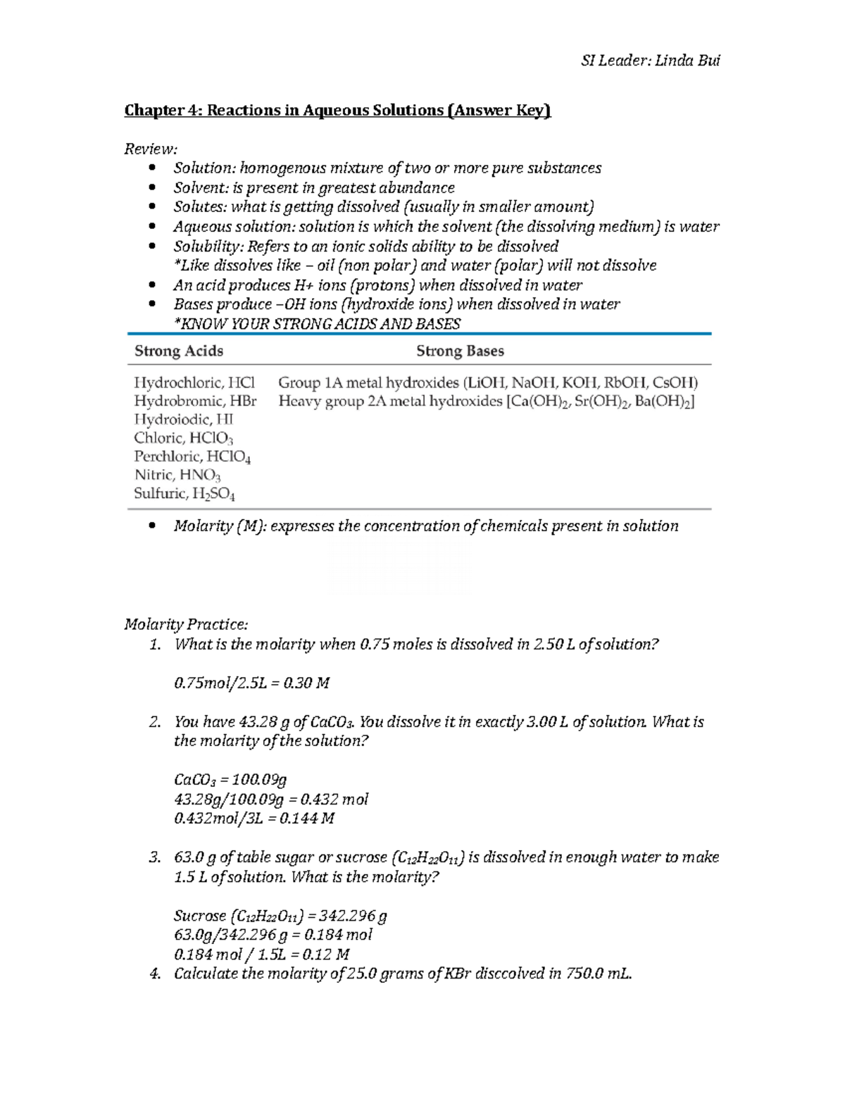 CH. 4 Reactions in Aqeuous Solutions - Chapter 4: Reactions in Aqueous ...