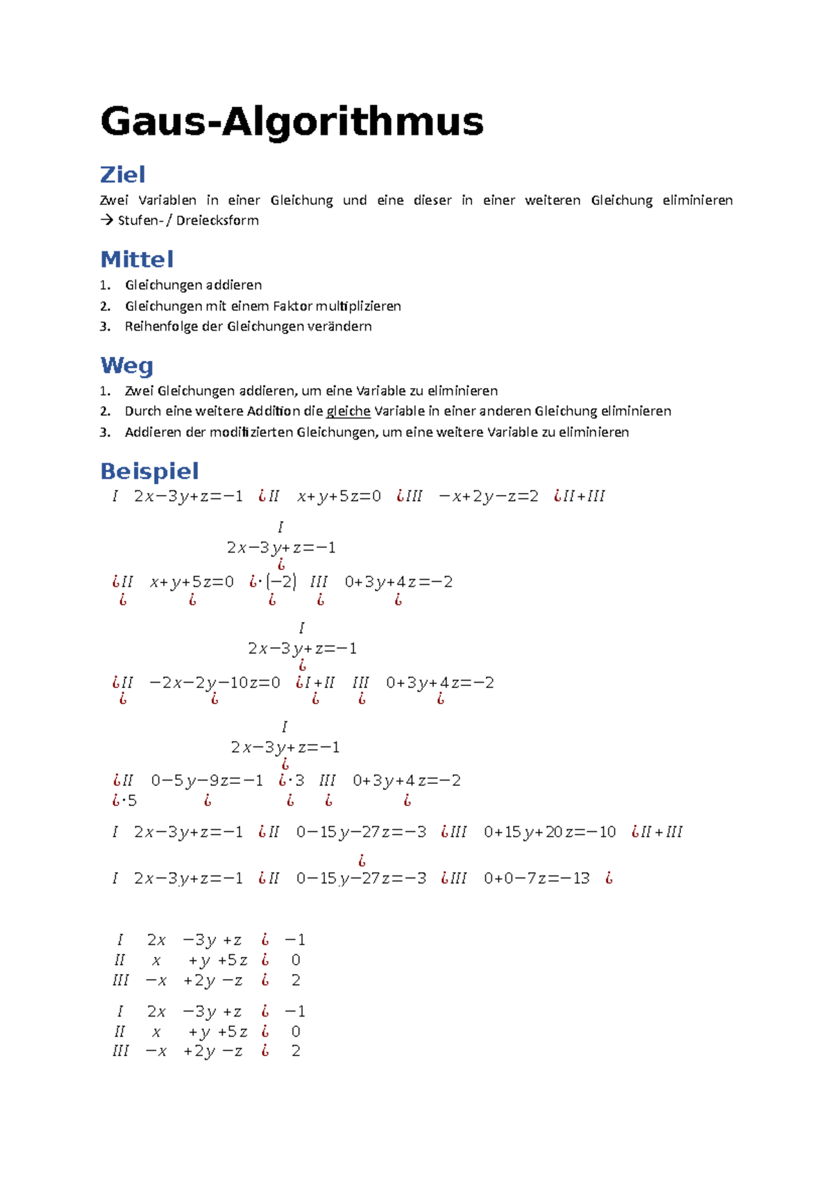Gaus-Algorithmus - Zusammenfassung Gauß Algorithmus - Gaus-Algorithmus ...