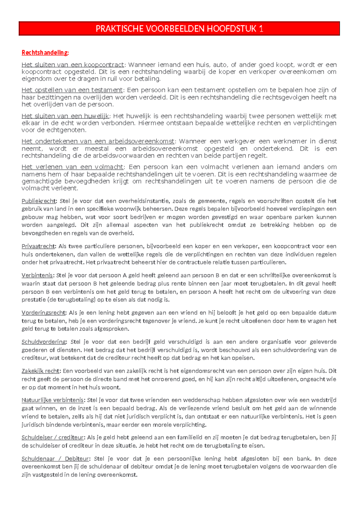 Praktische voorbeelden contracten en verbintenissenrecht - PRAKTISCHE ...