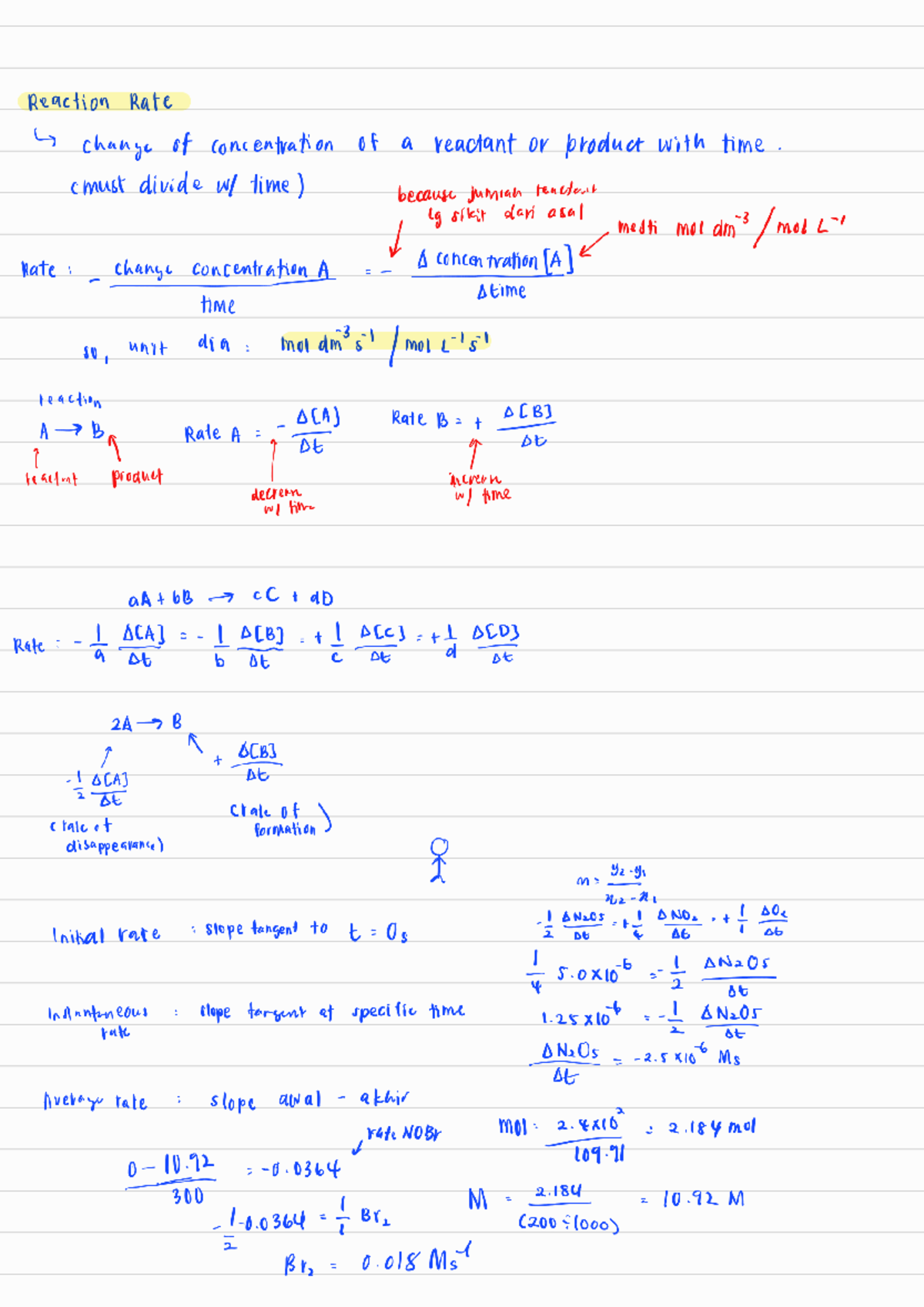 Topic 1 Reaction RATE - Reaction Rate change of concentration of a ...
