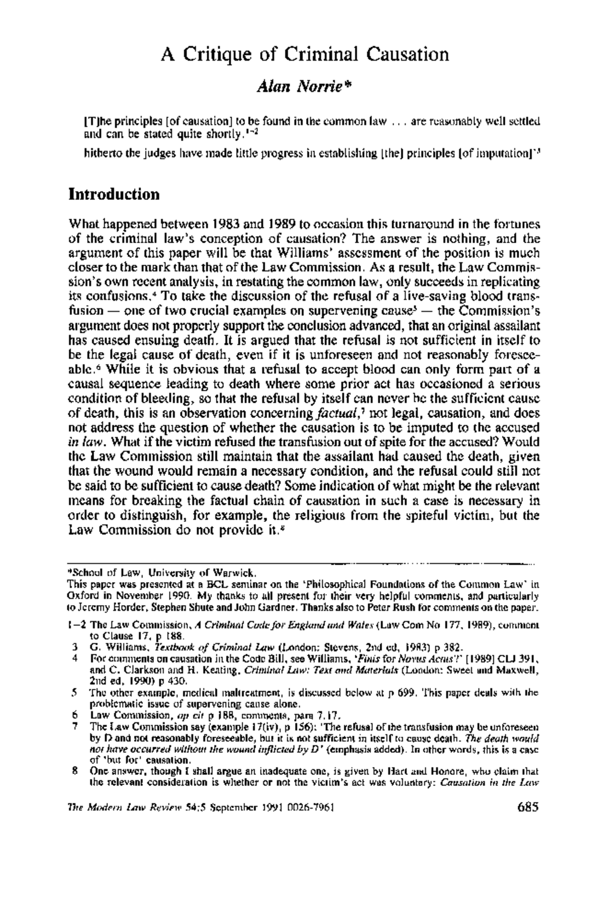 Criminal causation - A Critique of Criminal Causation Alan Norrie ...