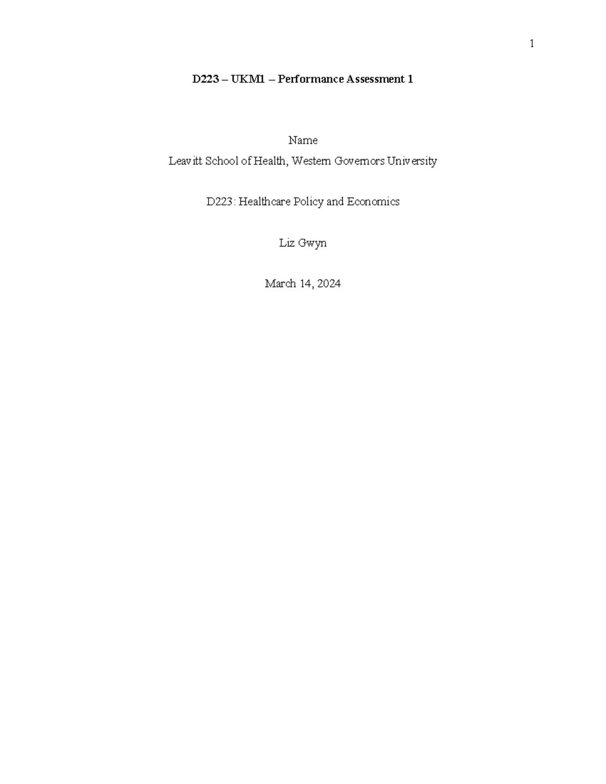 D223 UKMI1 carr - D223 – UKM1 – Performance Assessment 1 Name Leavitt ...