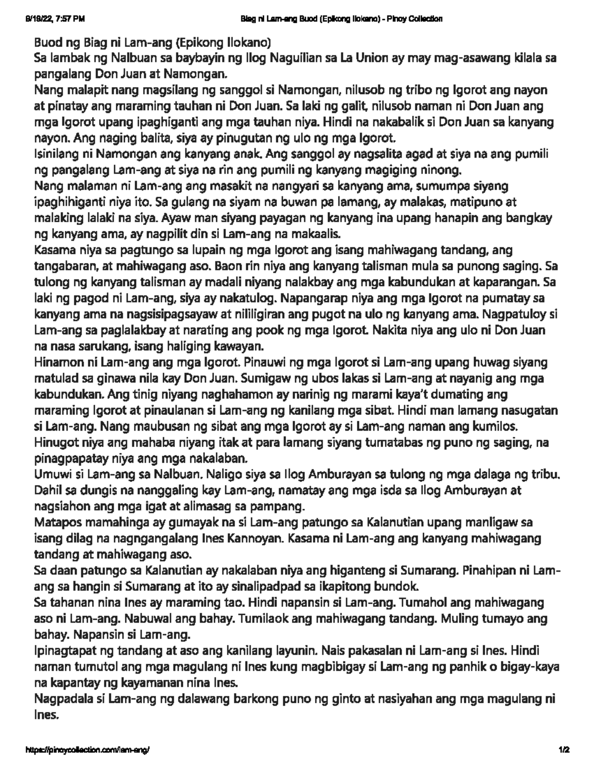 Liam ang - epiko - 7:57 PM Biag ni Buod (Epikong llokano) Pinoy ...