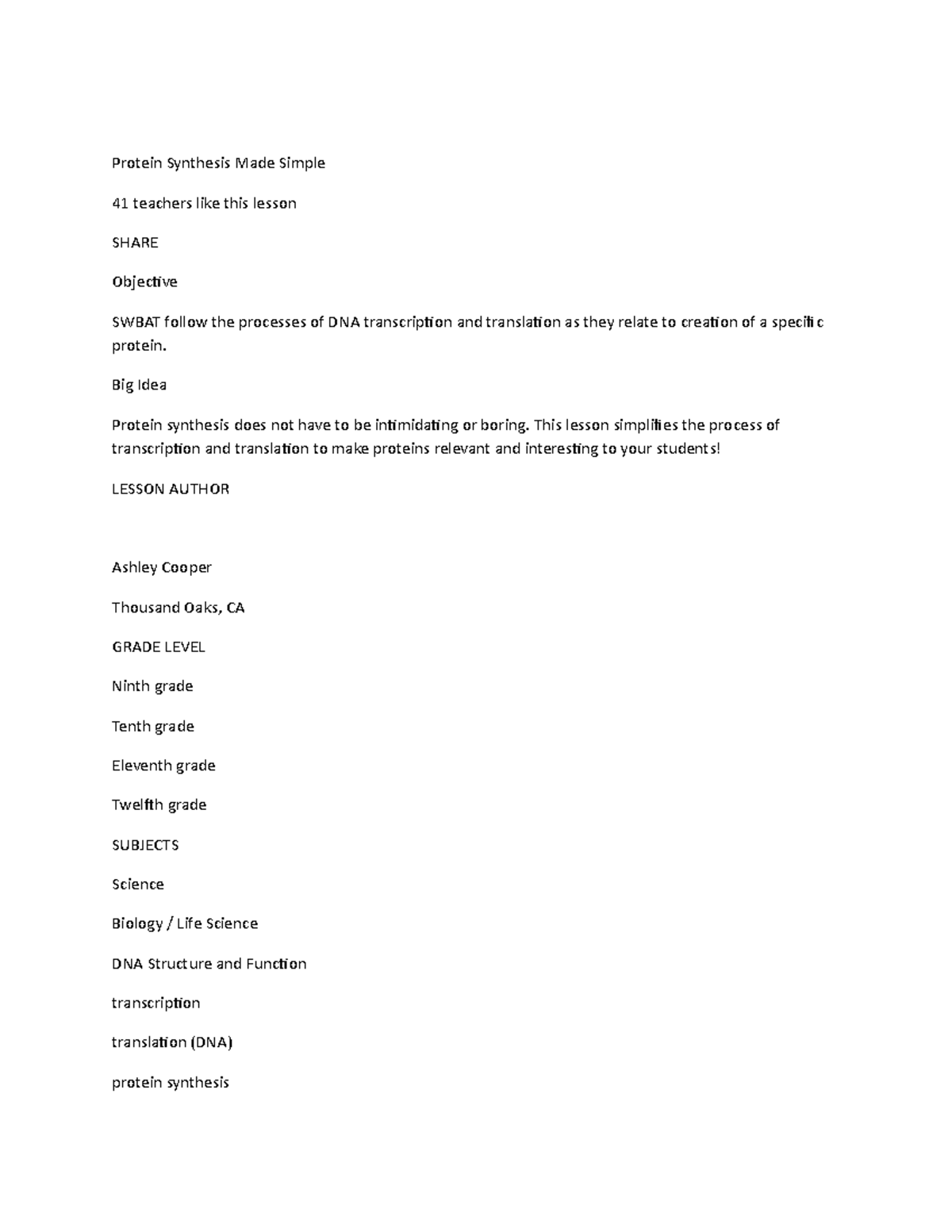 Protein Synthes-WPS Office - Protein Synthesis Made Simple 41 teachers ...