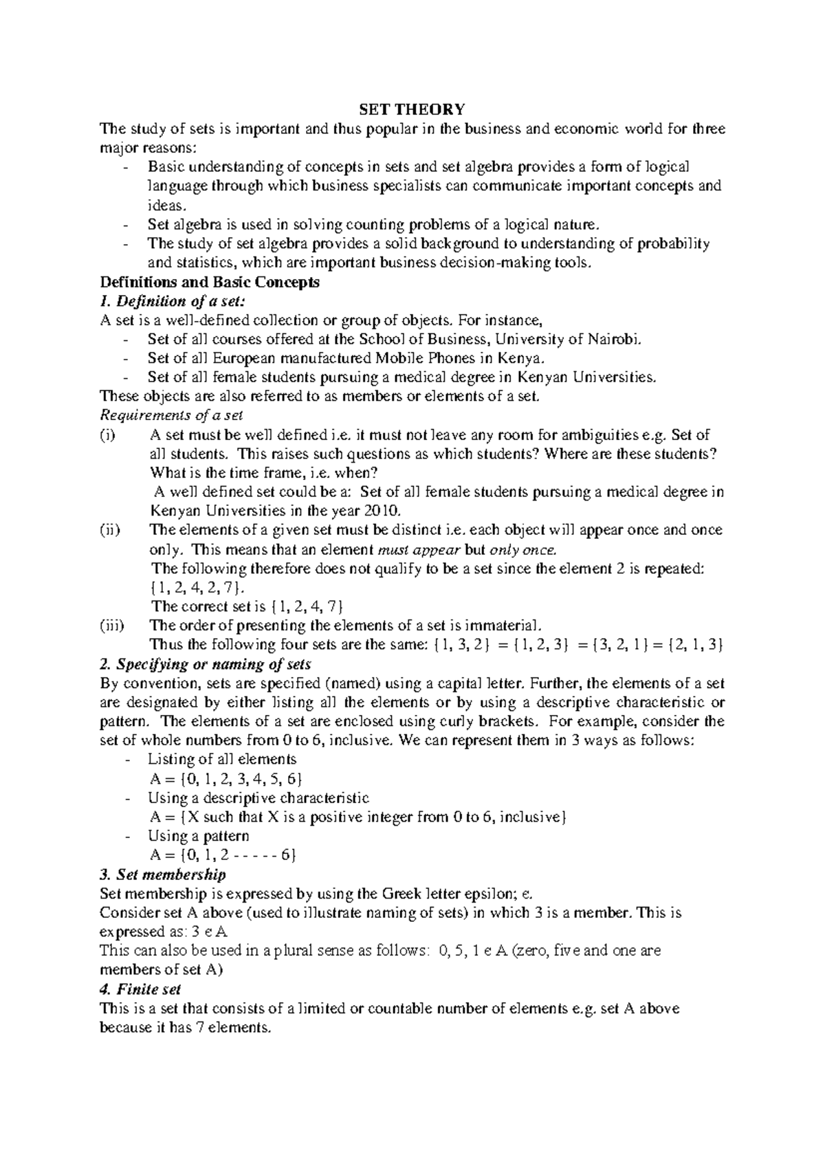 SET Theory pdf - Quantitative analysis - SET THEORY The study of sets is important and thus ...