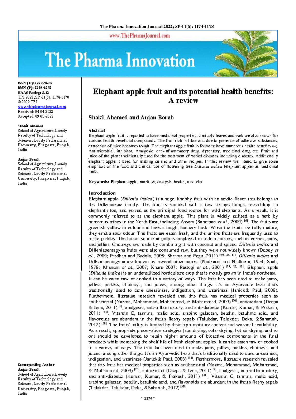 C1 - notes - The Pharma Innovation Journal 2022; SP-11(6): 1174- ISSN ...