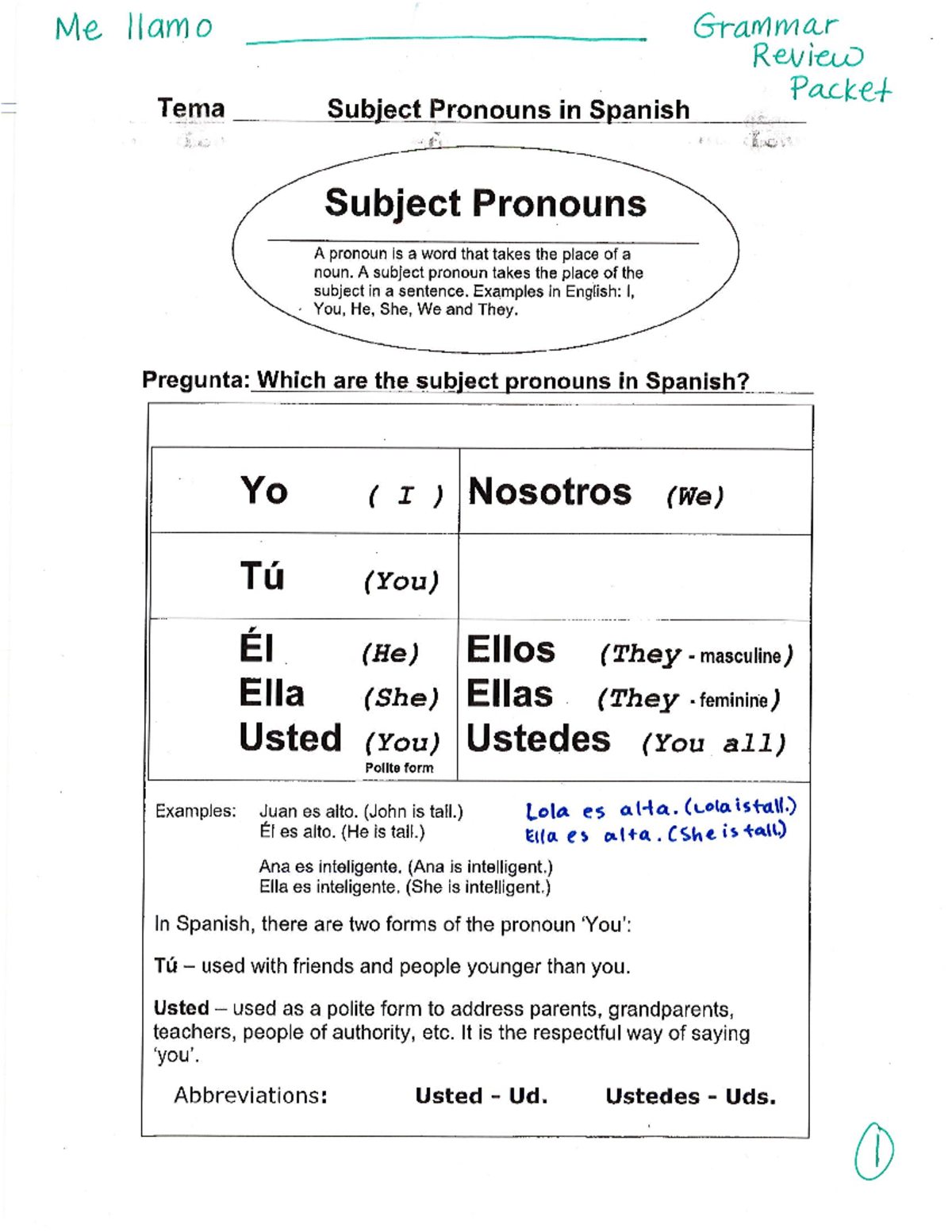 Herberte Hernandezportillo - Checkpoint A Grammar Review Packet 2022 ...