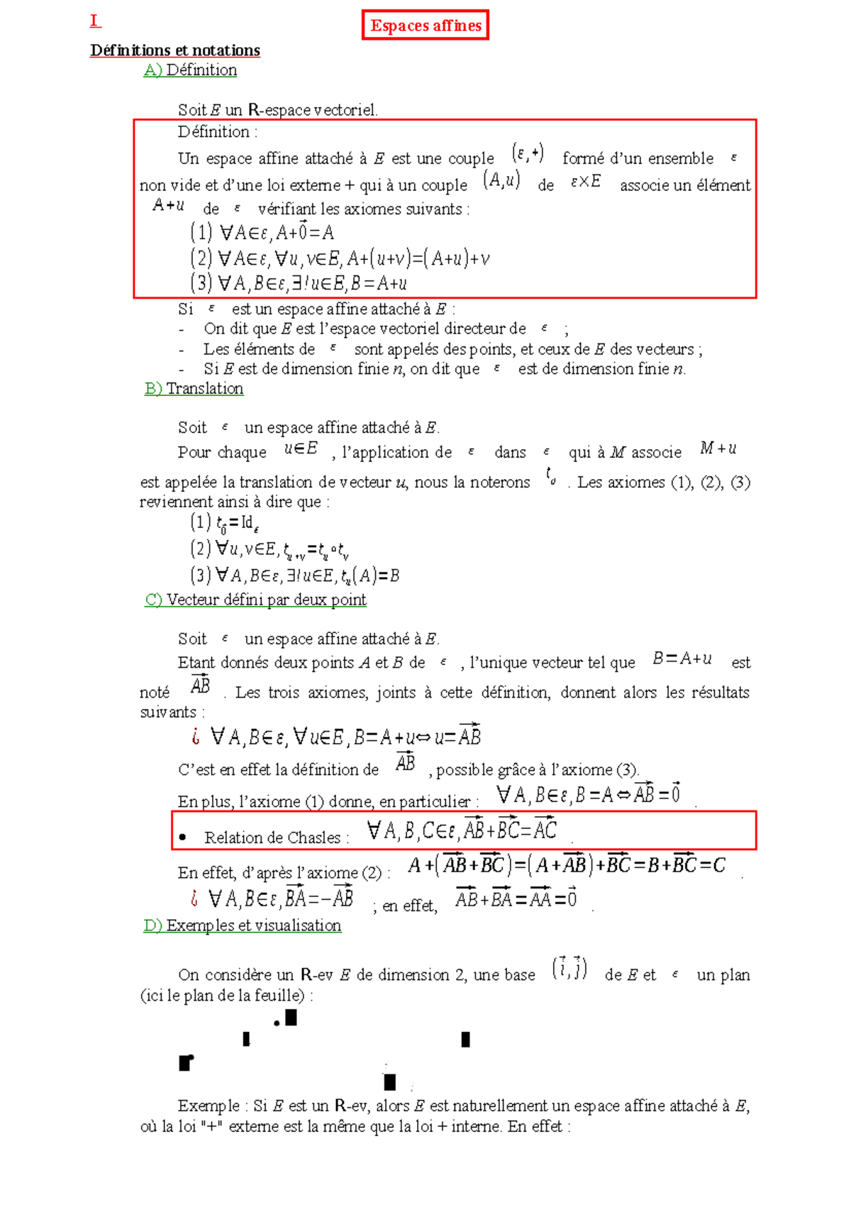 Espaces affines - ####### I Définitions et notations A) Définition Soit ...