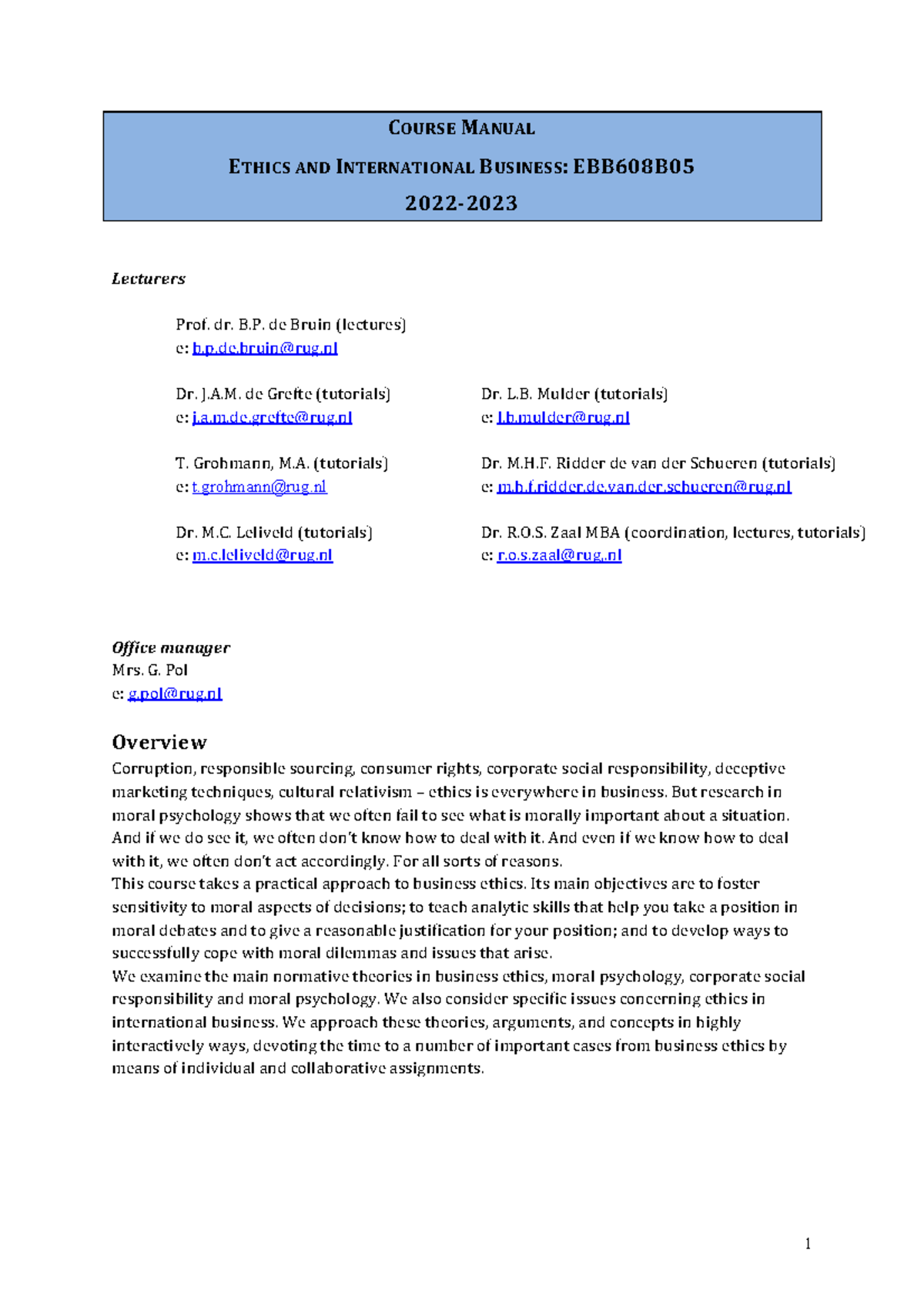 Ethics and International Business Course Manual 2022-2023 - COURSE ...