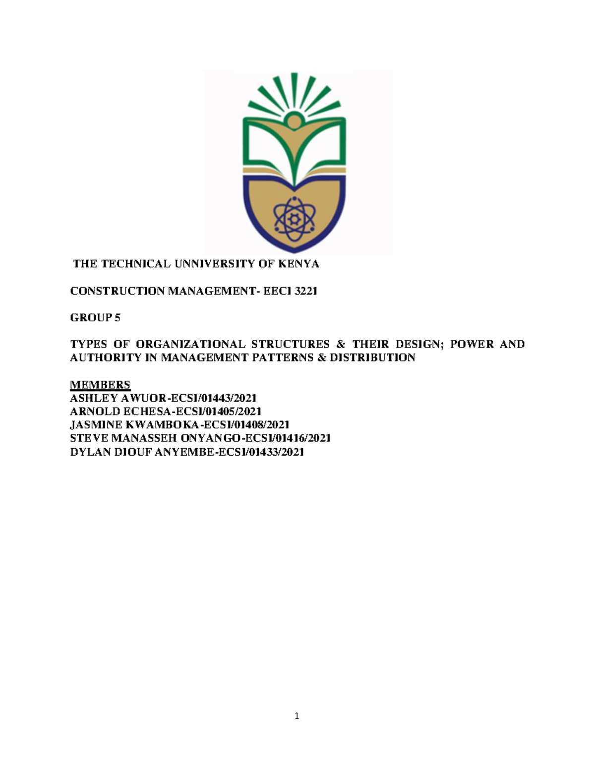 Construction Management Group 5 - THE TECHNICAL UNNIVERSITY OF KENYA ...