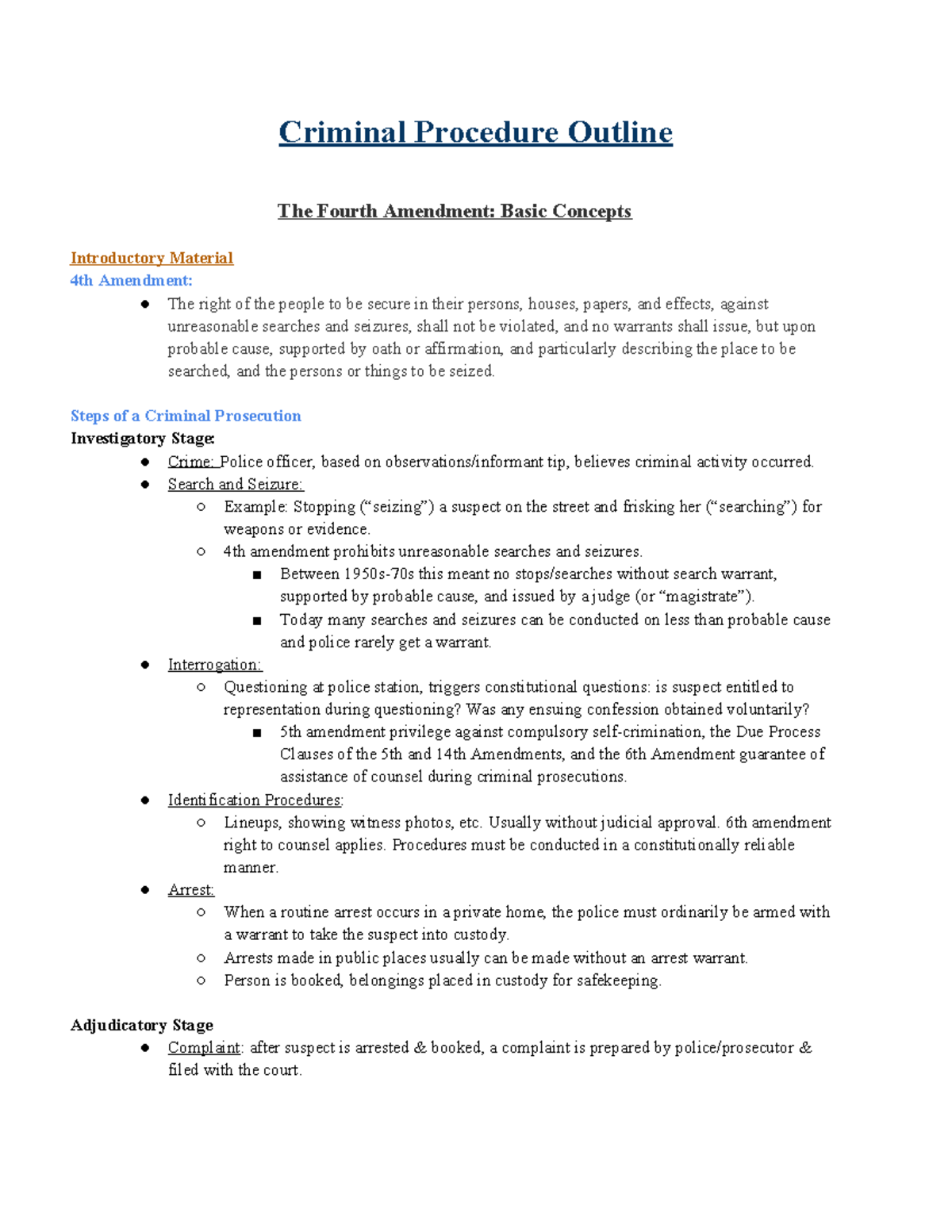 Criminal Procedure Outline - Steps of a Criminal Prosecution ...