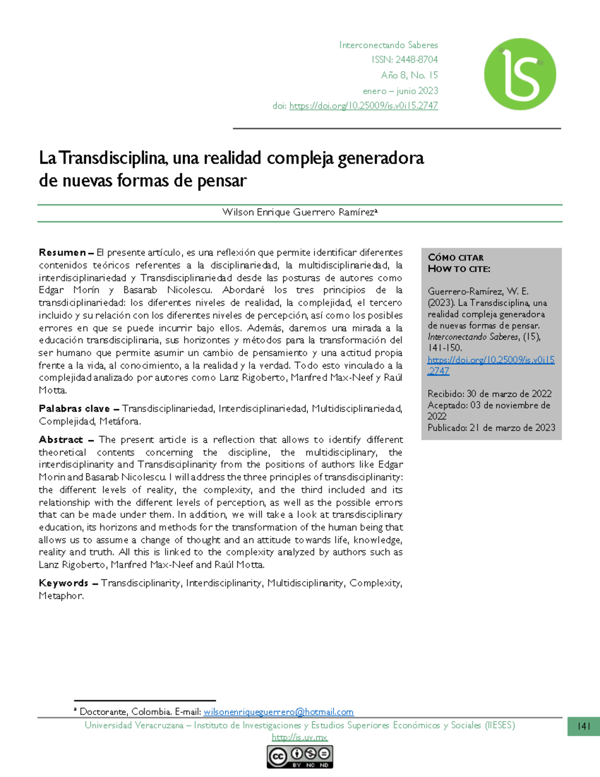 La Transdisciplina, una realidad compleja generadora - Interconectando ...