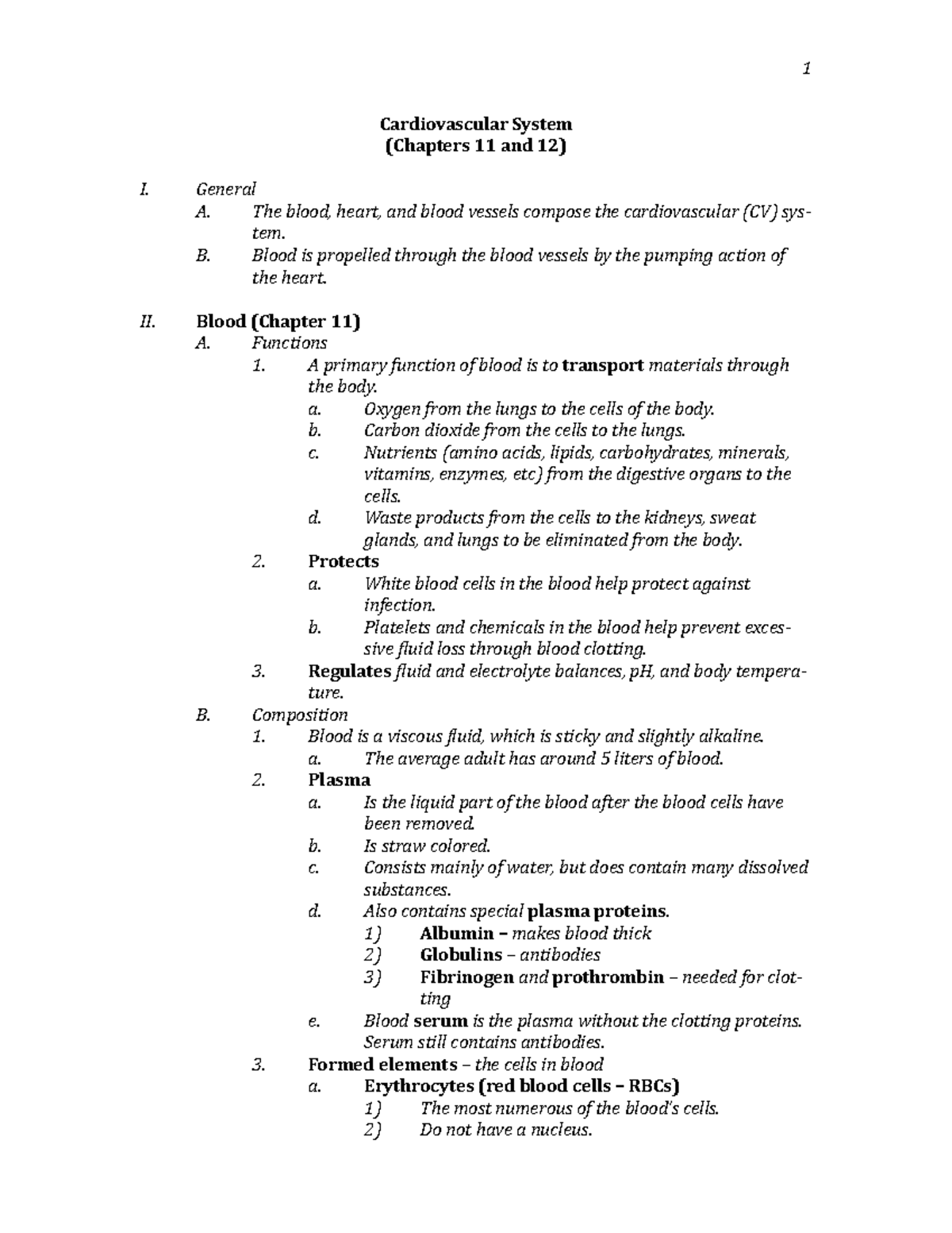 BIO101 Chpt 11&12 Cardiovascular - Cardiovascular System (Chapters 11 ...